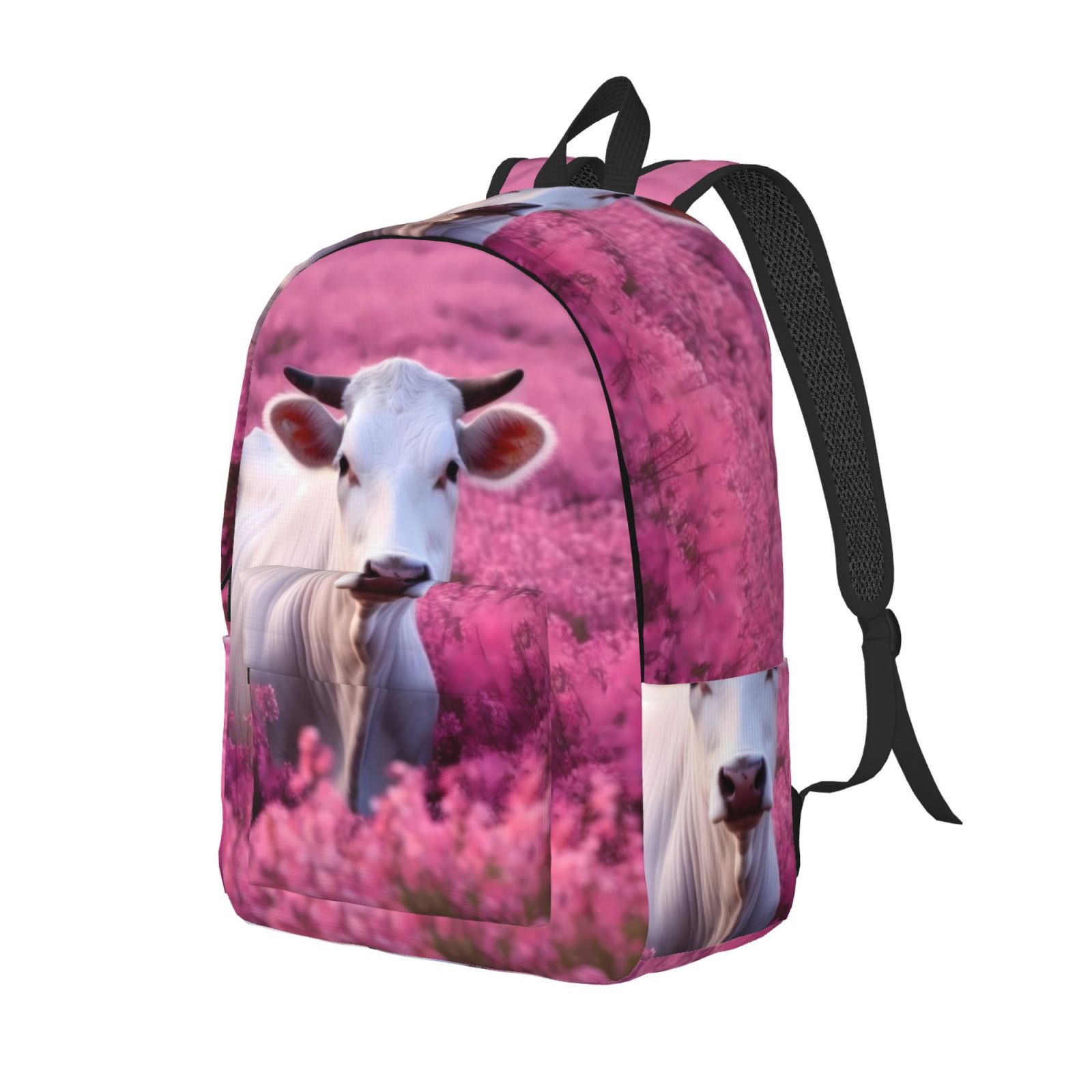 Bingfone Flower Field Cow Print Canvas College Laptop Backpack, Large ...