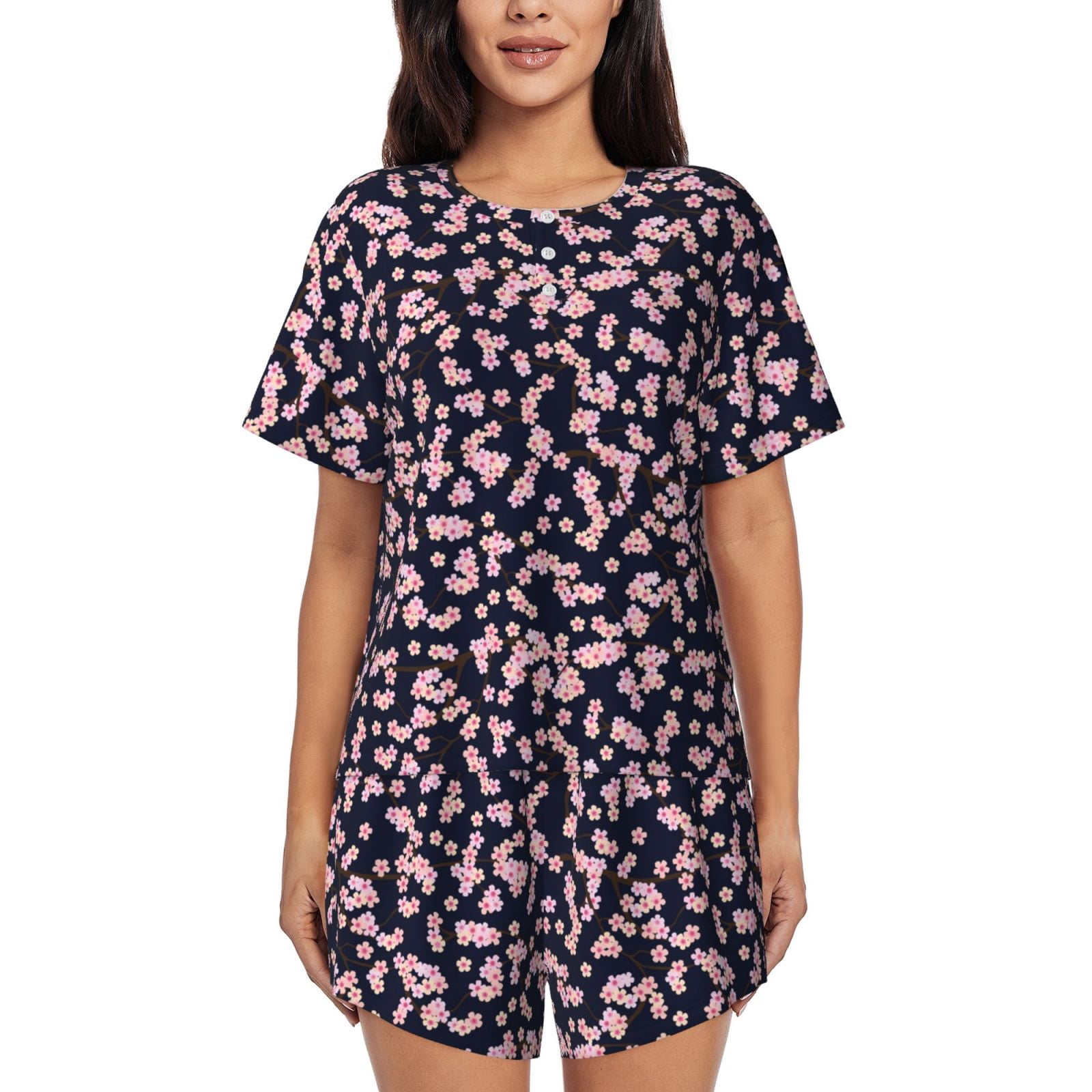 Bingfone Flower Print Pajamas Sets for Women Soft Short-Sleeved Pjs ...