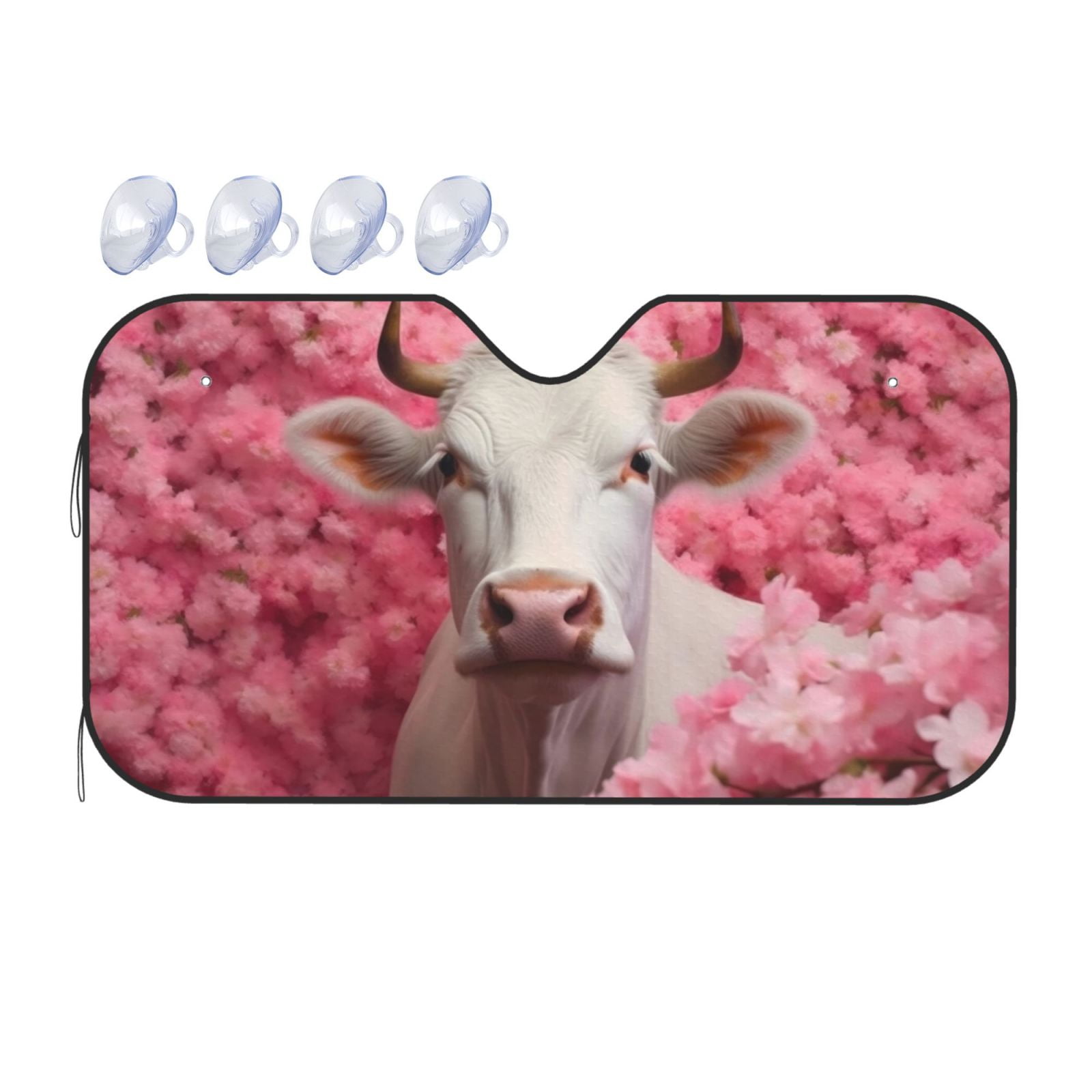 Bingfone Flower White Cow Car Windshield Sunshade,Sun Foldable Sun ...