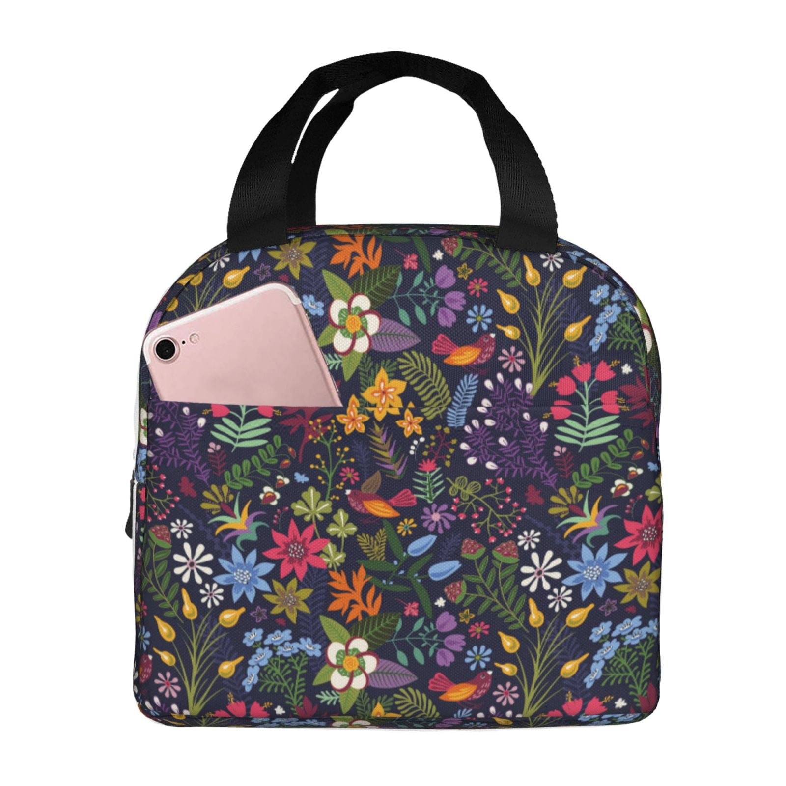Bingfone Flowers And Birds Print Lunch Bag Insulated Lunch Box, Small ...
