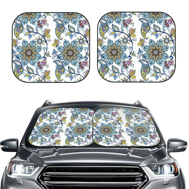 Bingfone Flowers And Butterflies Windshield Sun Shade 2-Piece Foldable ...