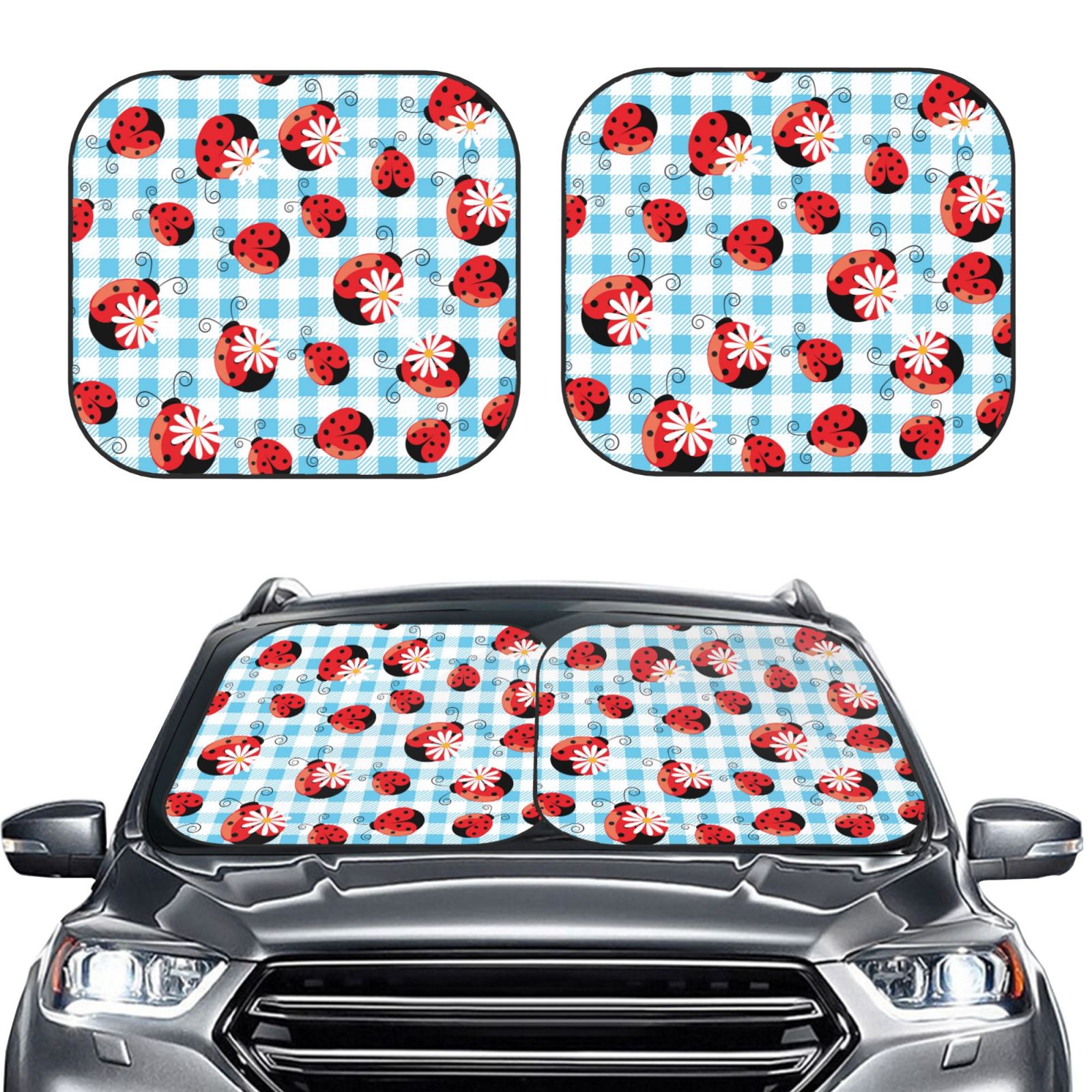 Bingfone Flowers And Lady Bugs Windshield Sun Shade 2-Piece Foldable ...