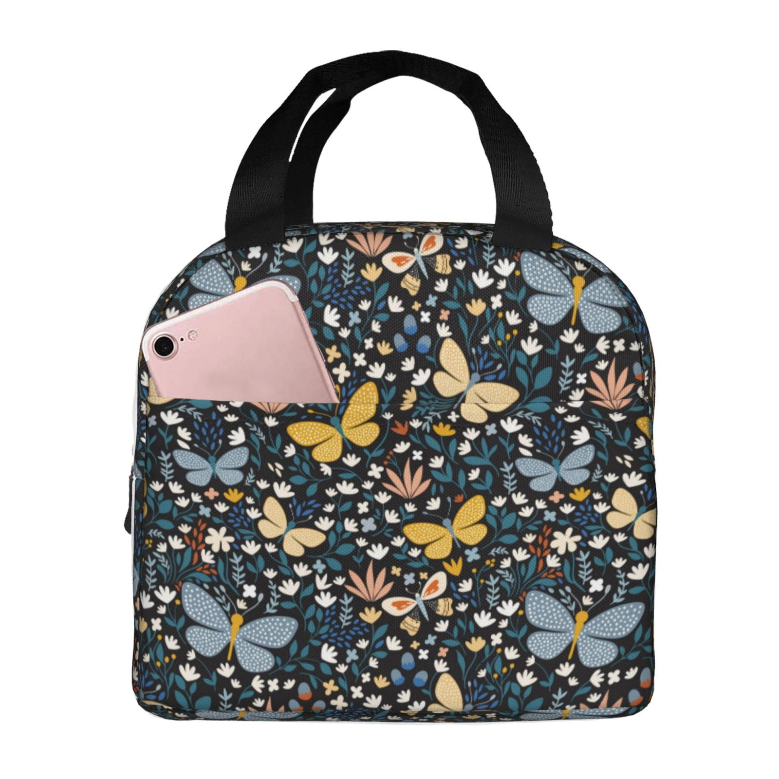 Bingfone Flowers Butterfly Print Lunch Bag Insulated Lunch Box, Small ...