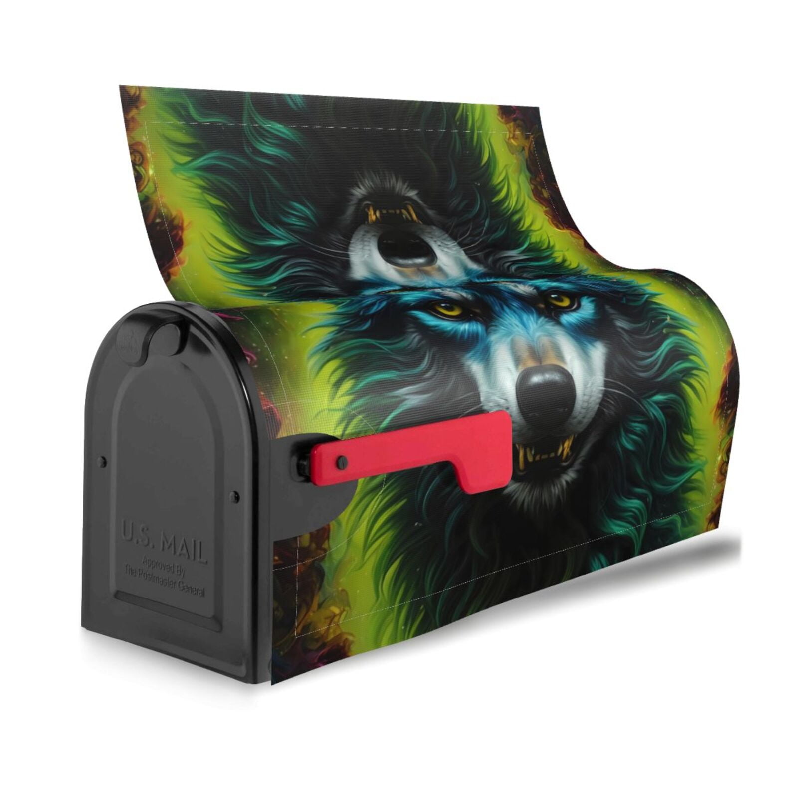 Bingfone Fluorescent Wolf Magnetic Mailbox Cover Standard Size for Garden Yard Outdoor ...