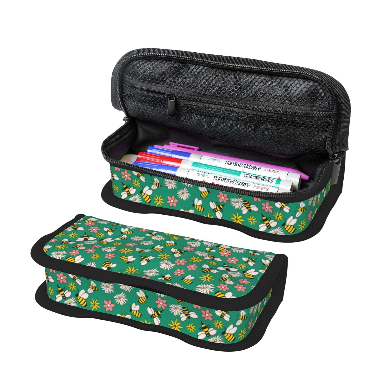 Bingfone Flying Bees Print Pencil Case Large Capacity Pencil Pouch Pen ...