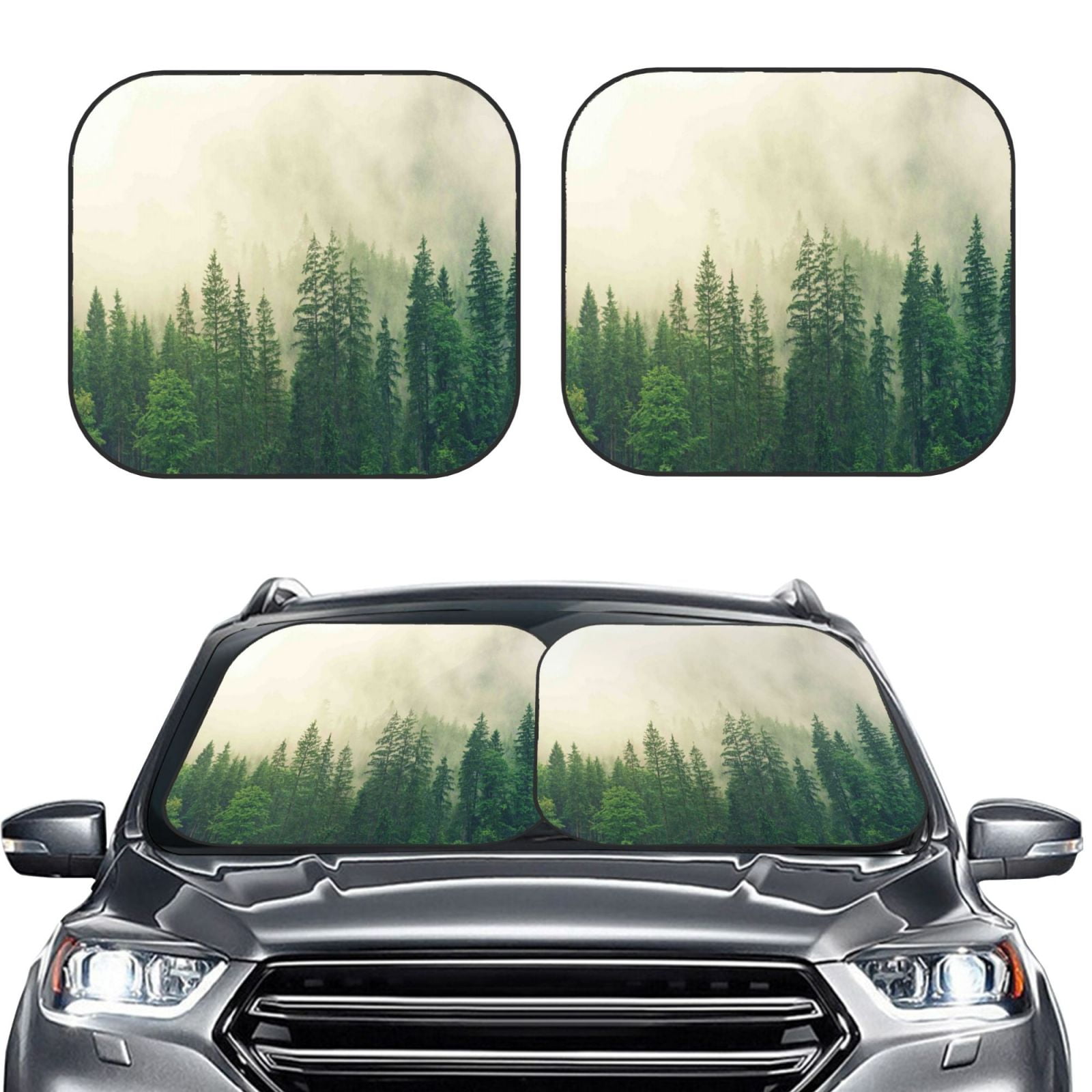 Bingfone Fog Forest Print 2-Piece Sun Shade Front Windshield - Foldable ...