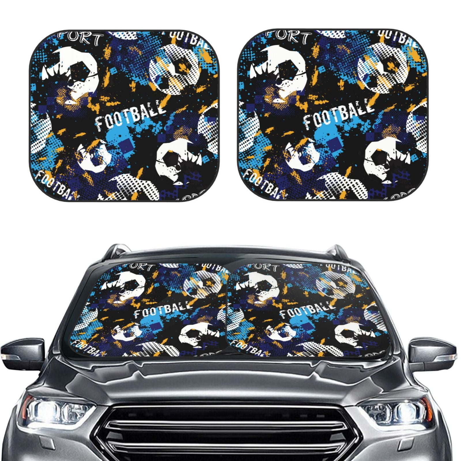Bingfone Football Print 2-Piece Sun Shade Front Windshield - Foldable ...
