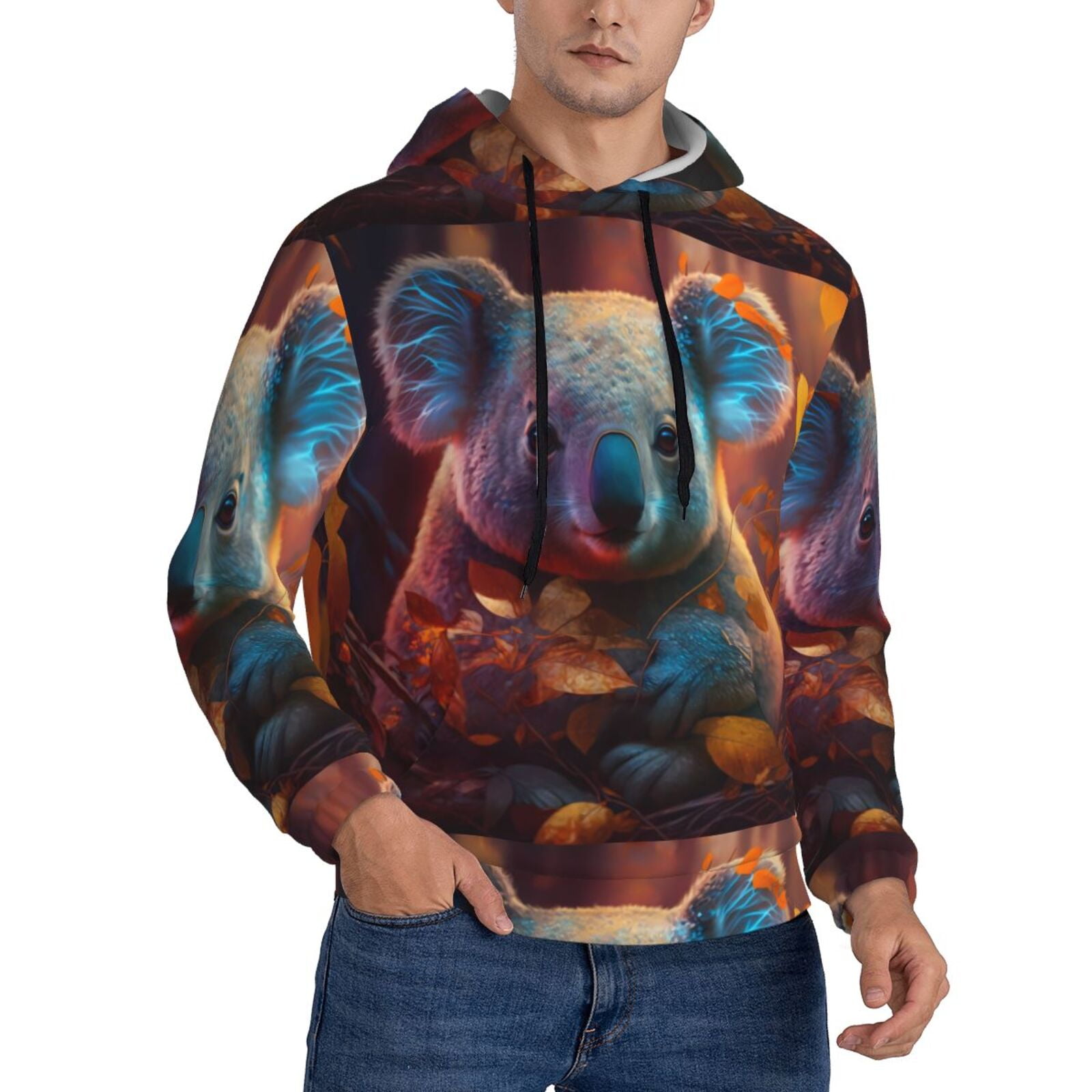 Bingfone Forest Koala Men's Drawstring Hoodie Long Sleeve Pocket ...