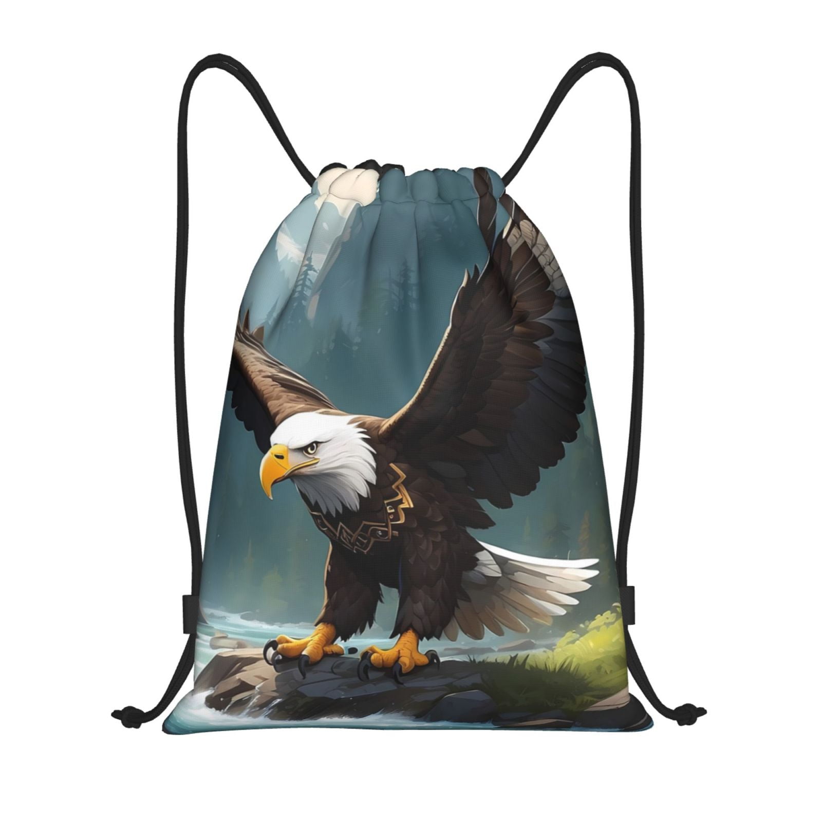 Bingfone Forest River Bald Eagle Drawstrings Backpacks Bags for Men ...