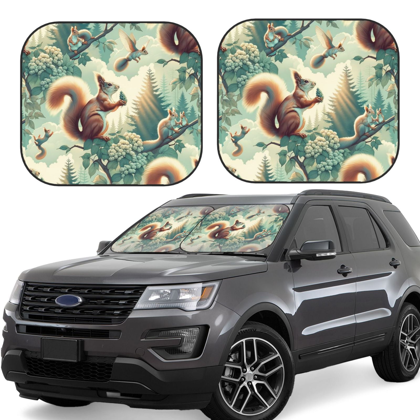 Bingfone Forest squirrel surreal Windshield Sun Shade 2-Piece Foldable ...