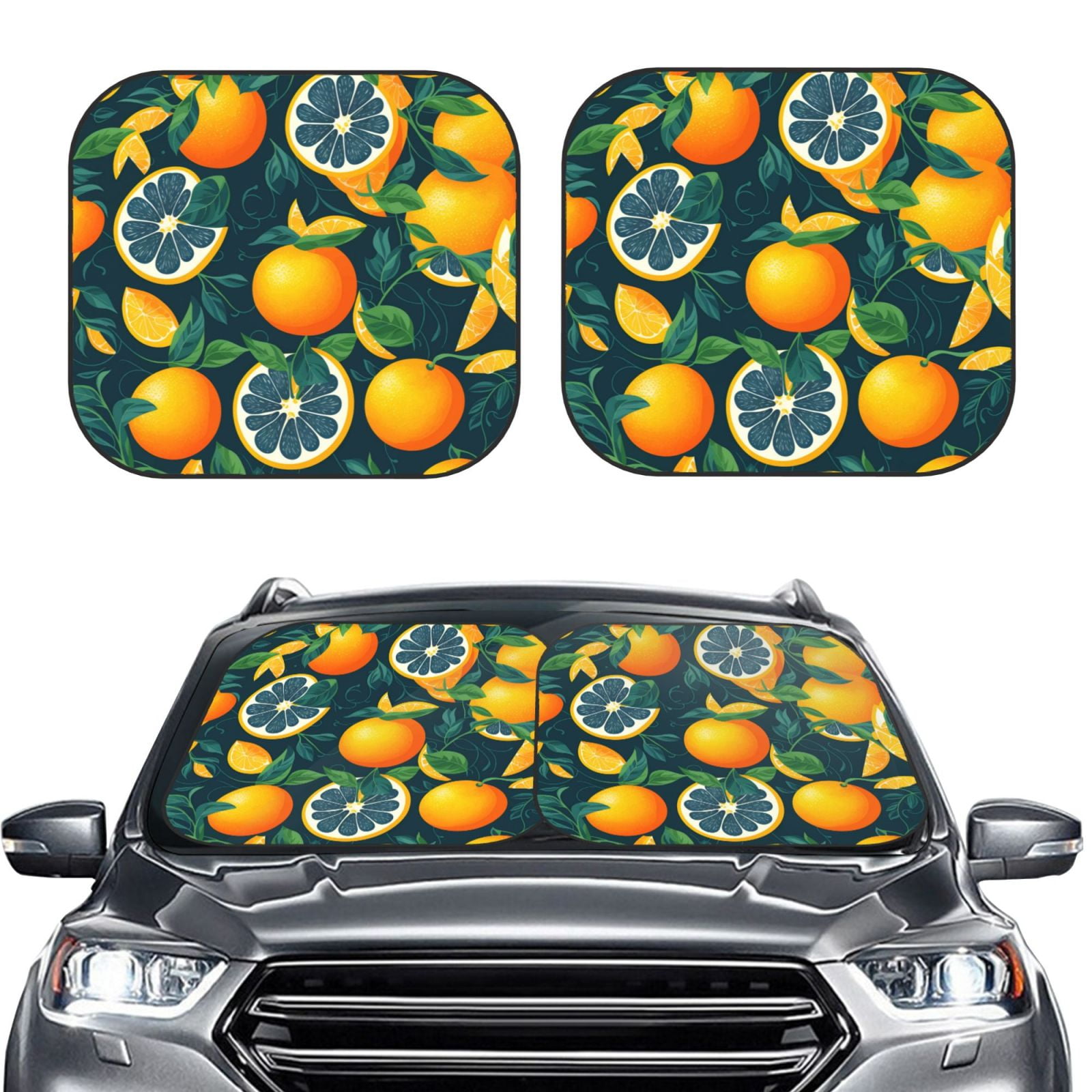 Bingfone Fresh Orange Windshield Sun Shade 2-Piece Foldable Car Front ...