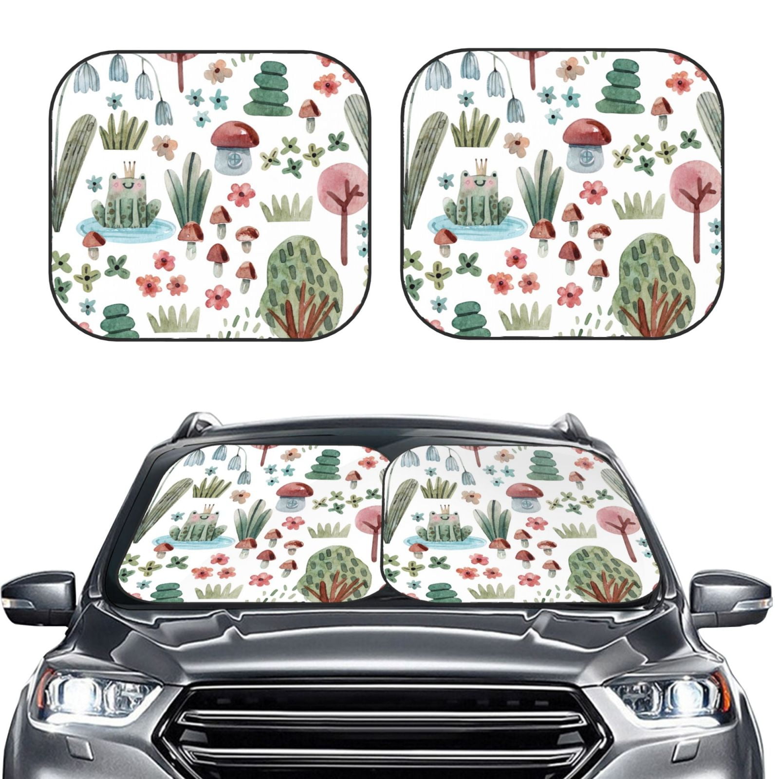 Bingfone Frog And Forest Plants Windshield Sun Shade 2-Piece Foldable ...