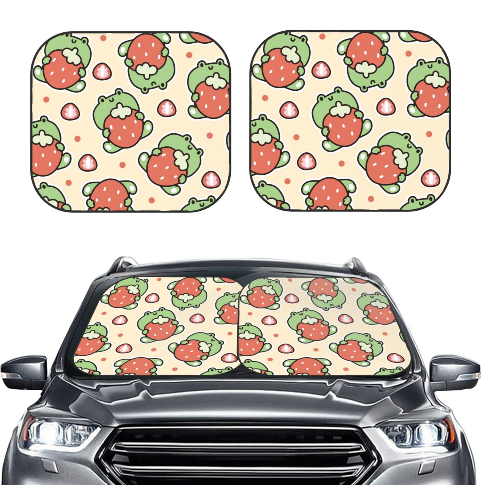Bingfone Frog Hold Strawberry Windshield Sun Shade 2-Piece Foldable Car ...