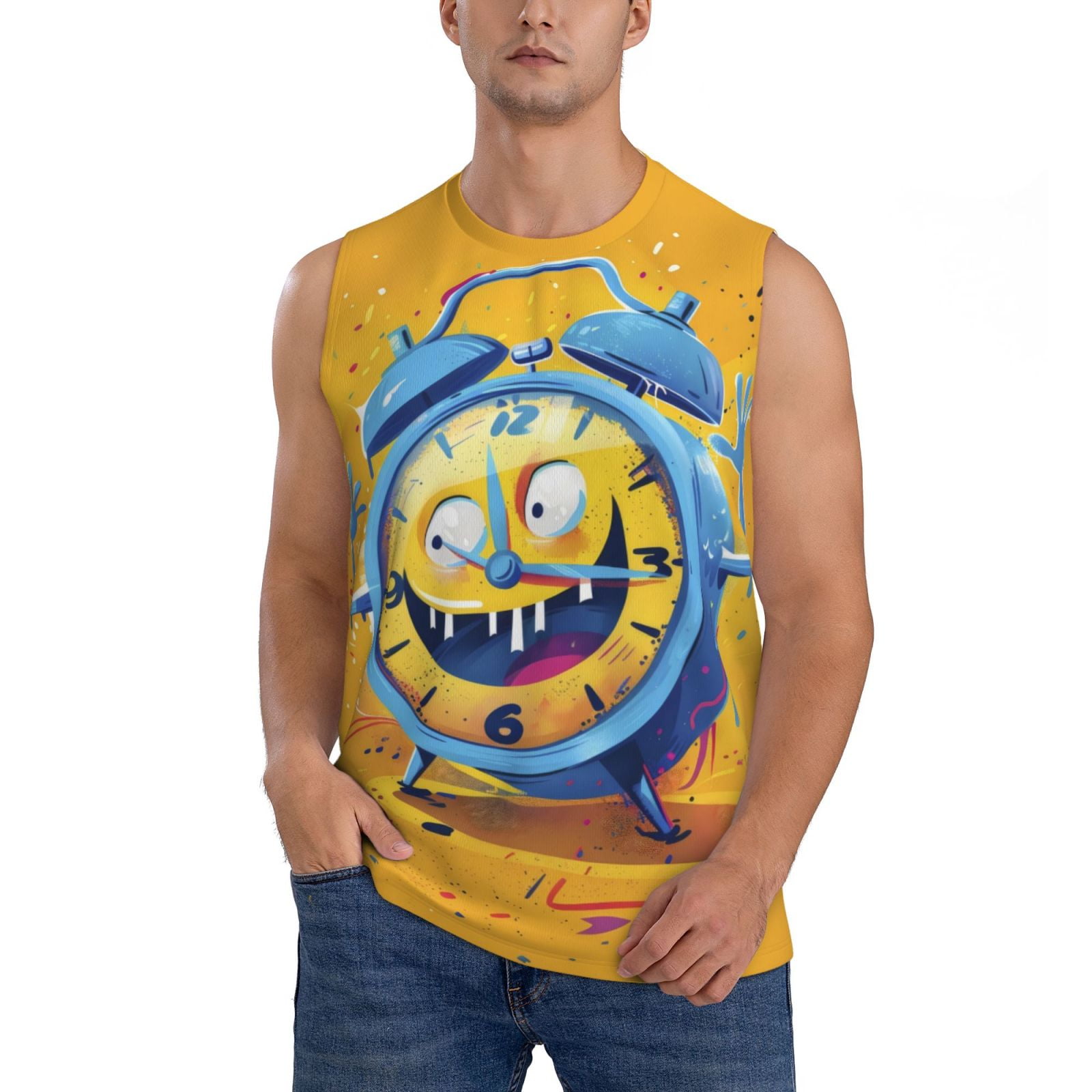Bingfone Funny Alarm Clock Illustration Pattern Men's Tank Tops Workout ...