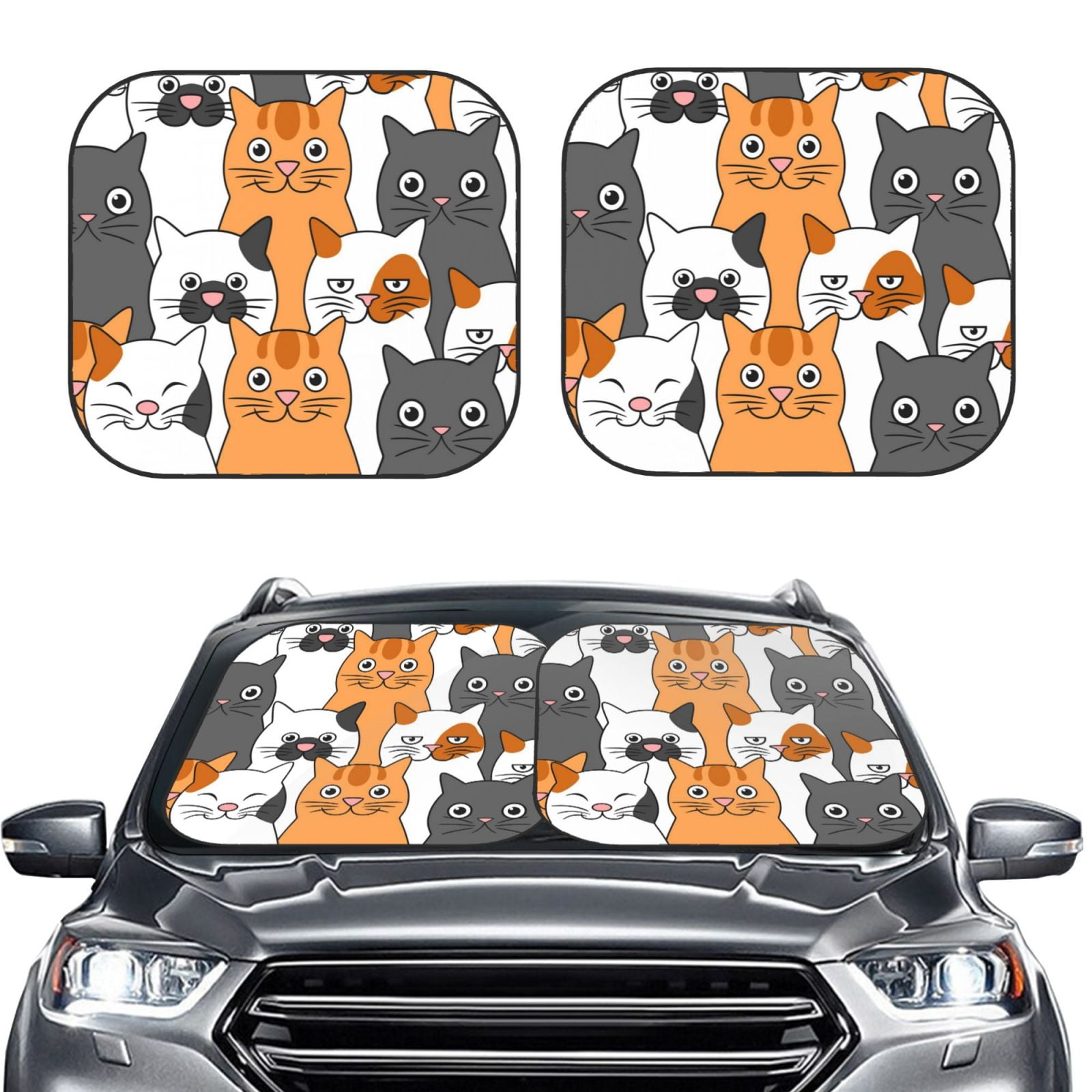 Bingfone Funny Cats Print 2-Piece Sun Shade Front Windshield - Foldable ...