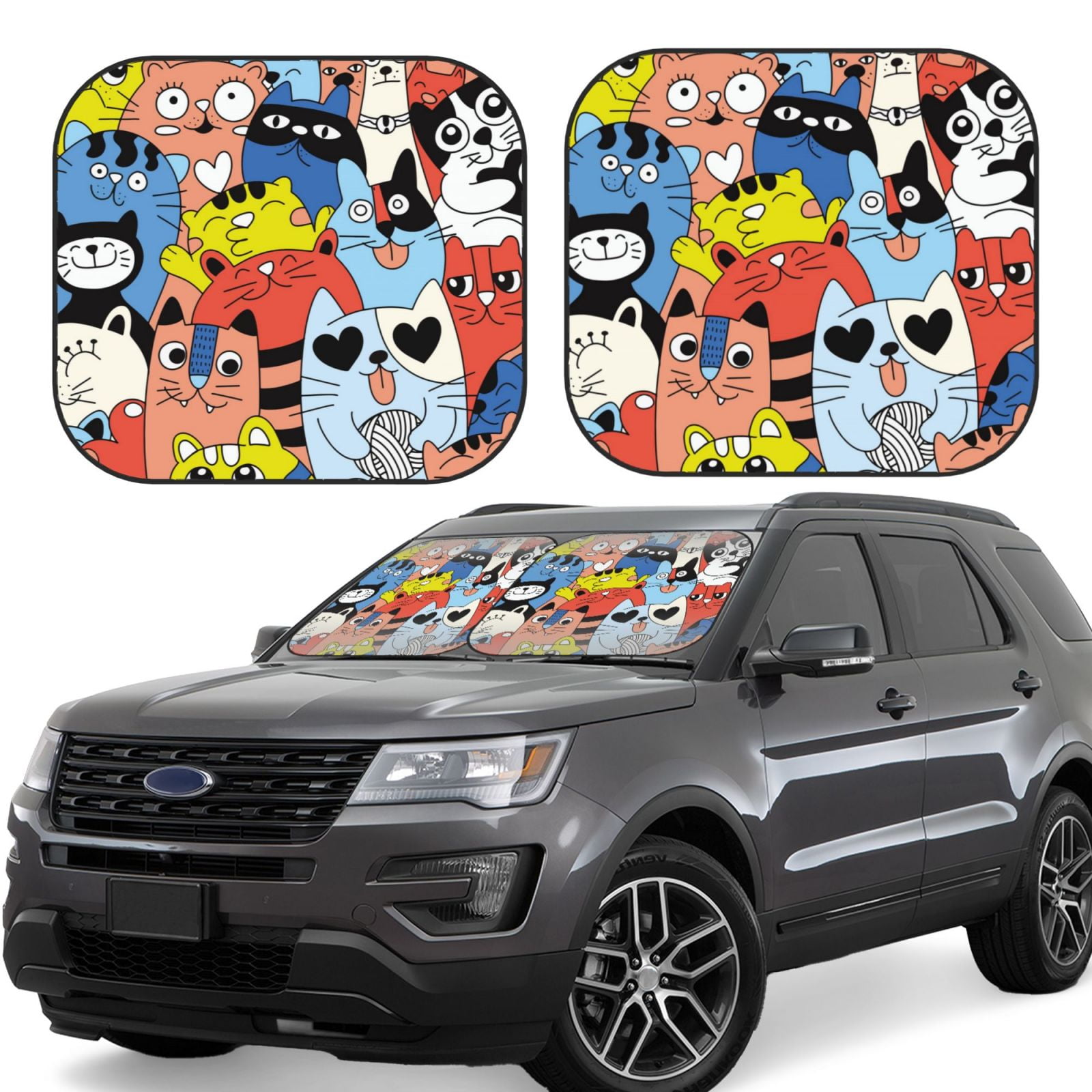 Bingfone Funny Cats Windshield Sun Shade 2-Piece Foldable Car Front ...