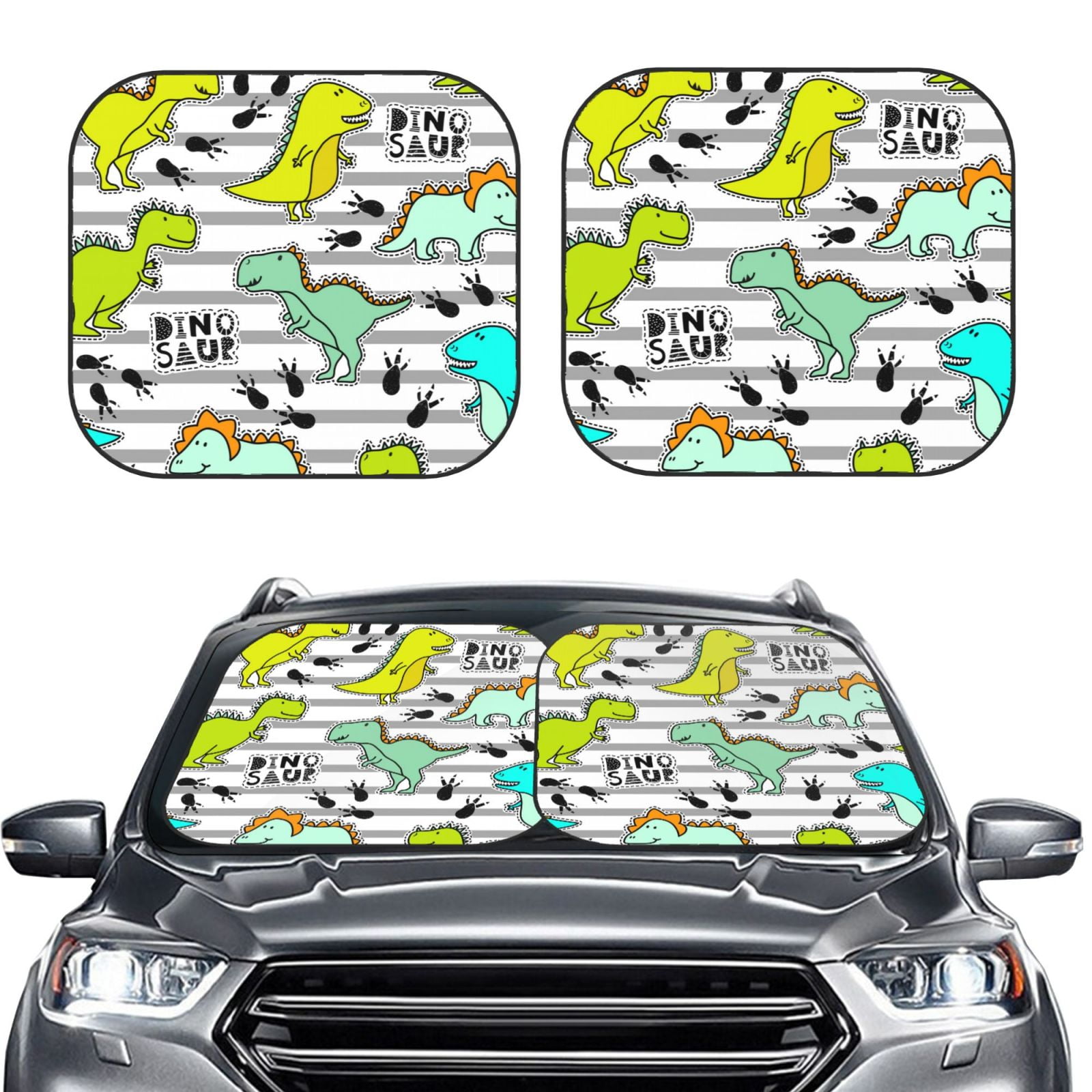 Bingfone Funny Dinosaurs On Stripes Windshield Sun Shade 2-Piece ...