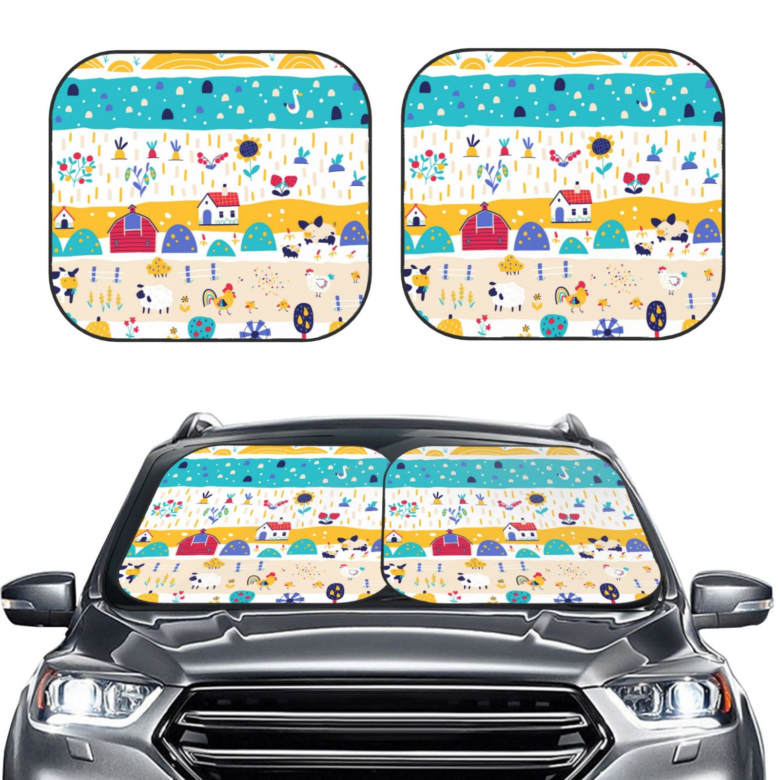 Bingfone Funny Farm Windshield Sun Shade 2-Piece Foldable Car Front ...
