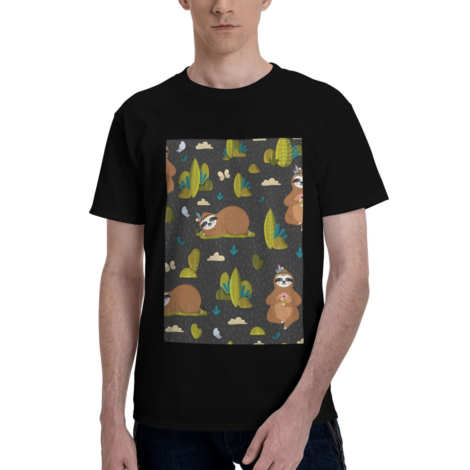 Bingfone Funny Sloths In The Forest Men'S Loose Fit Short-Sleeve Pocket ...