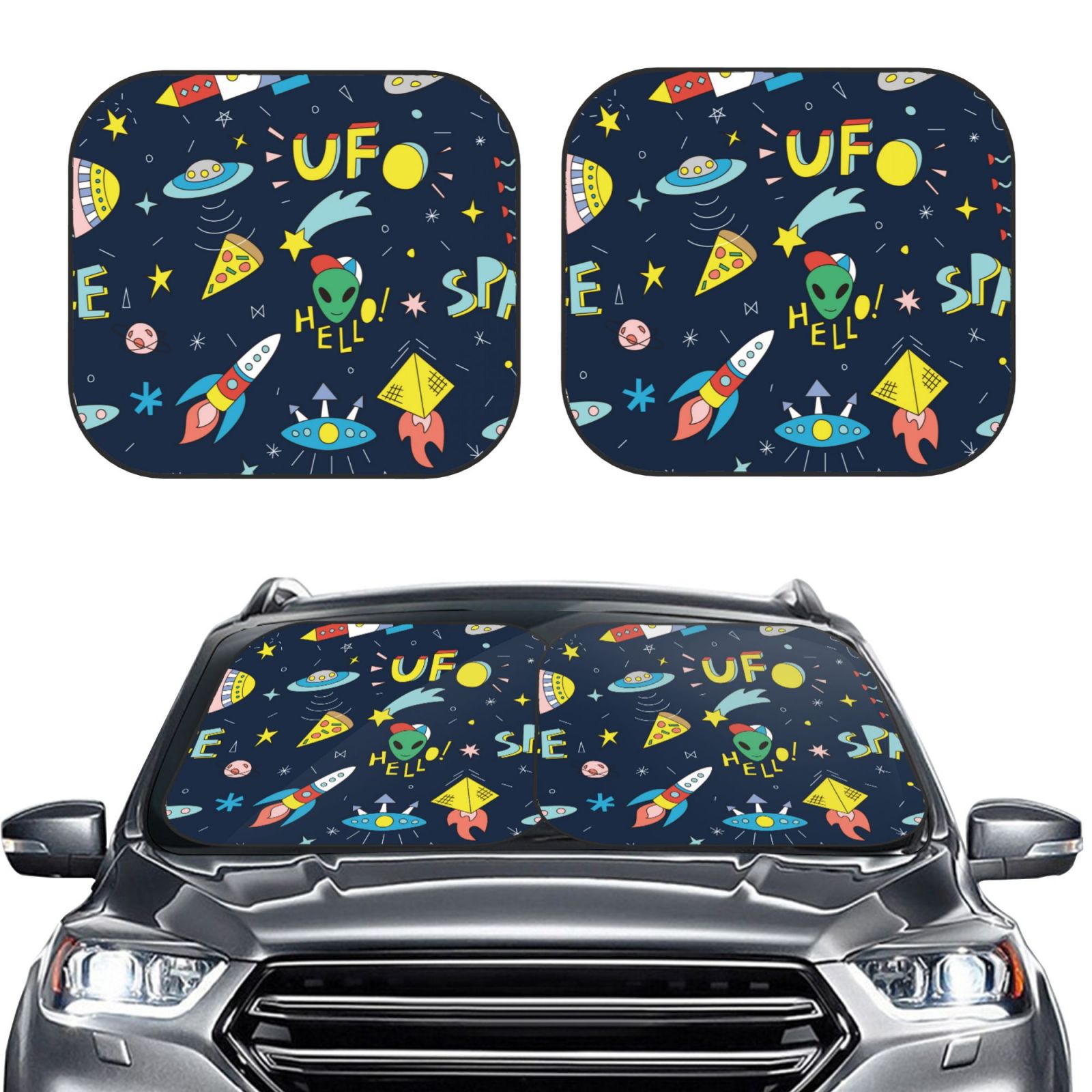 Bingfone Funny Spaceships Windshield Sun Shade 2-Piece Foldable Car ...