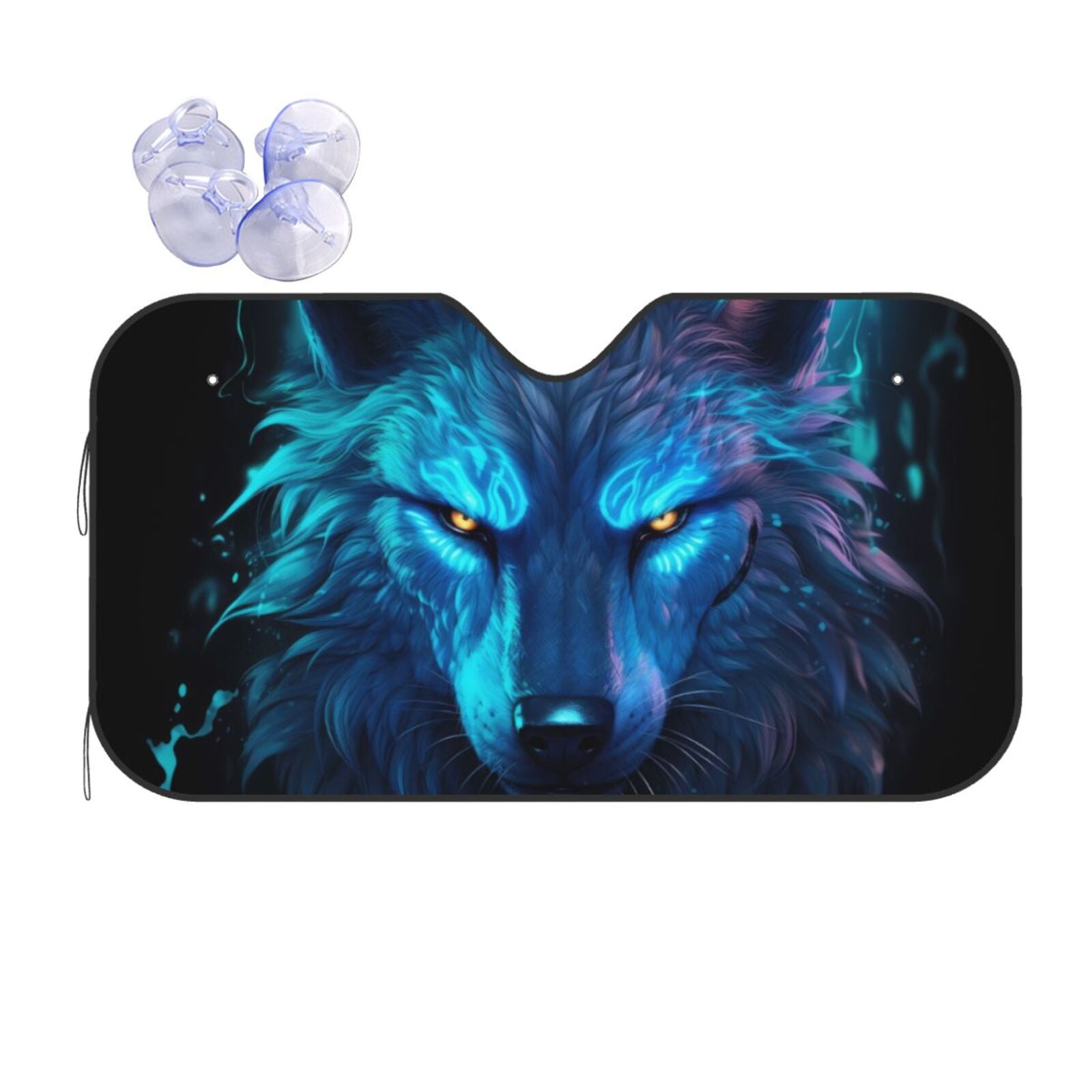 Bingfone Futuristic Blue Light Wolf Car Windshield Sun Shade Protector ...