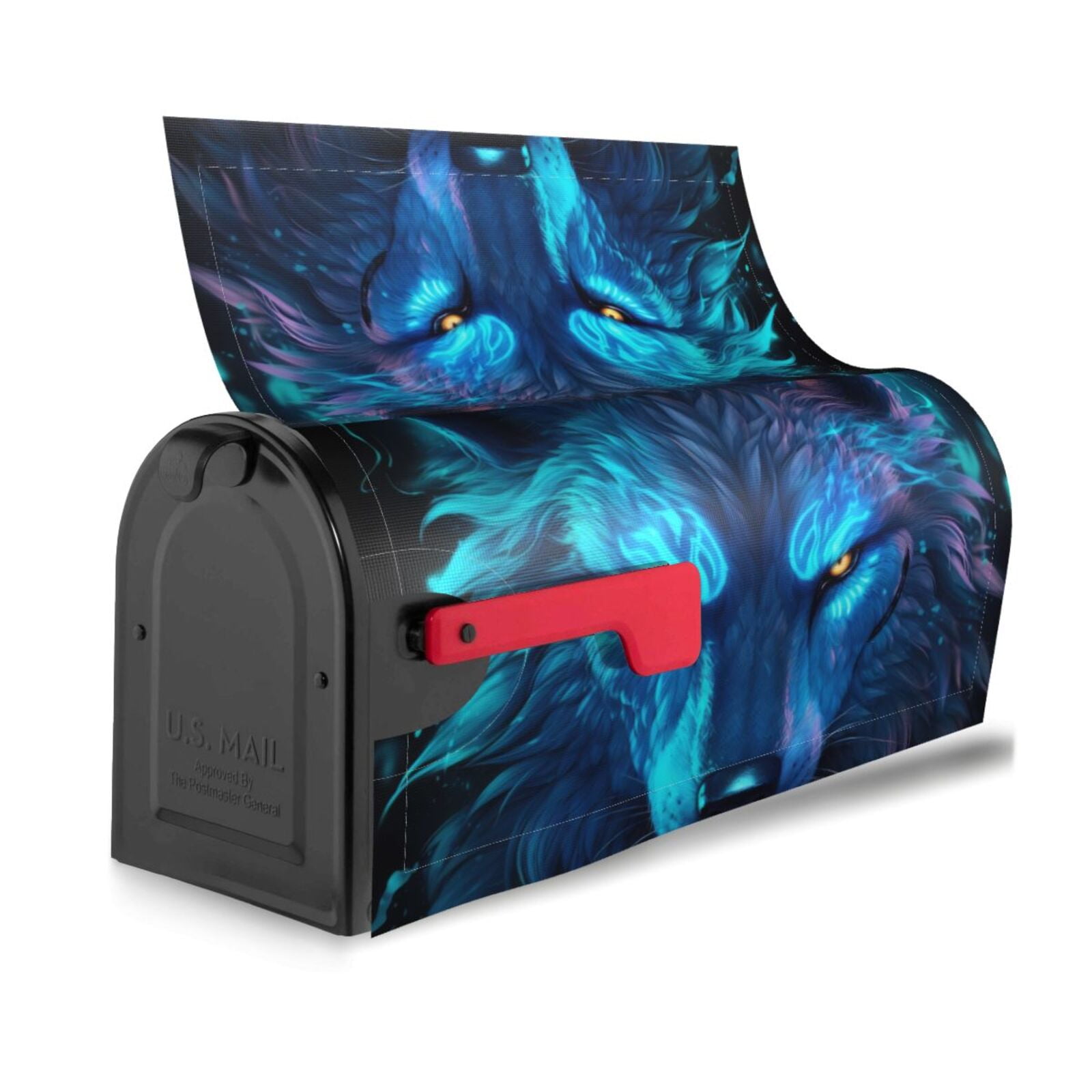 Bingfone Futuristic Blue Light Wolf Magnetic Mailbox Cover Standard Size for Garden Yard Outdoor ...