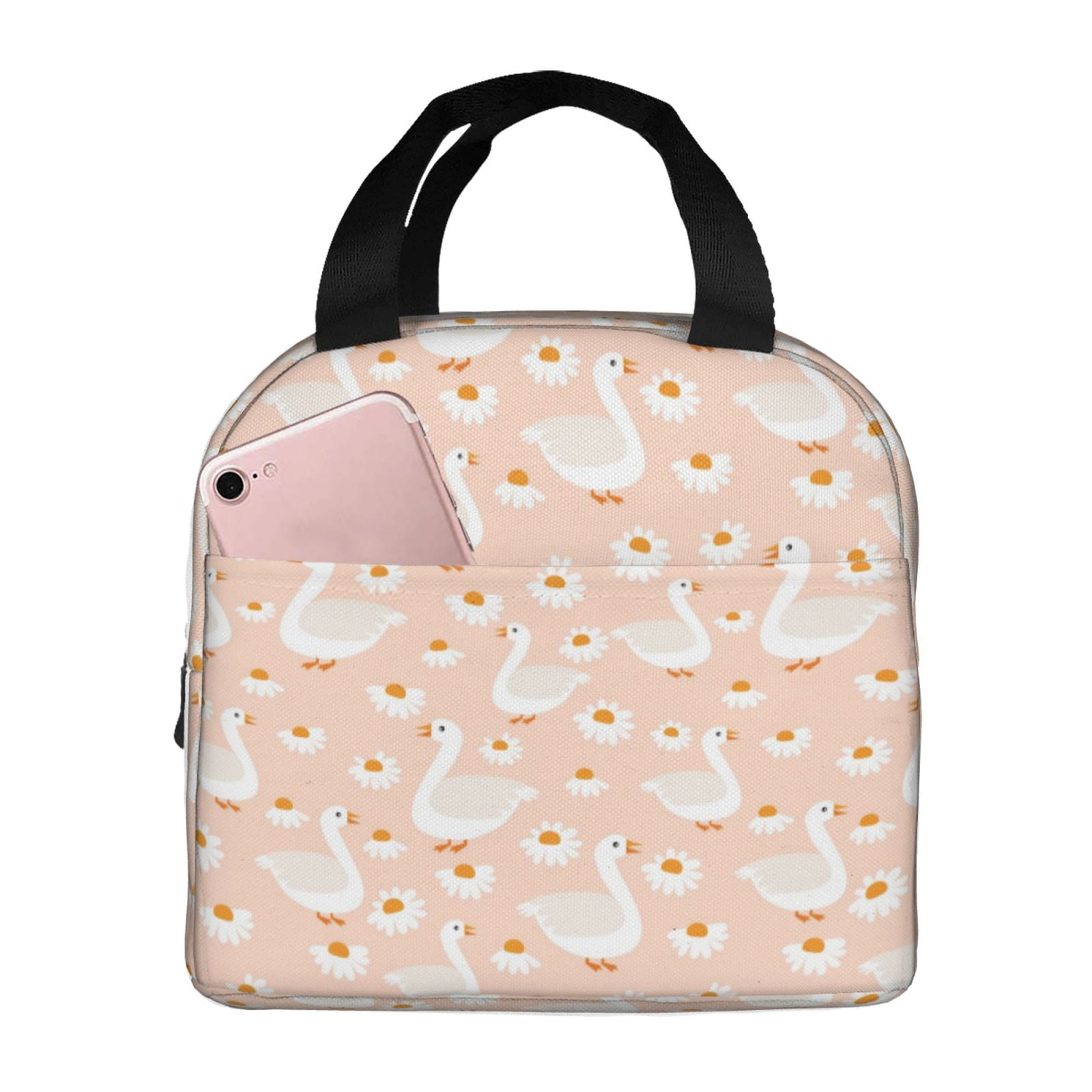 Bingfone Geese and Flower Print Lunch Bag Insulated Lunch Box, Small ...