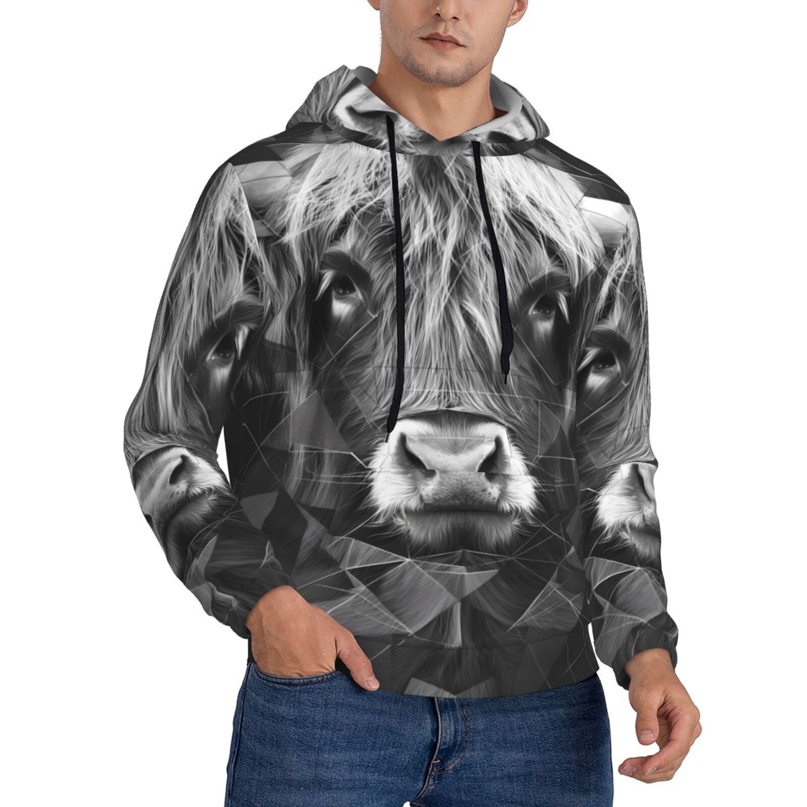 Bingfone Geometric Bull Design Men's Drawstring Hoodie Long Sleeve ...