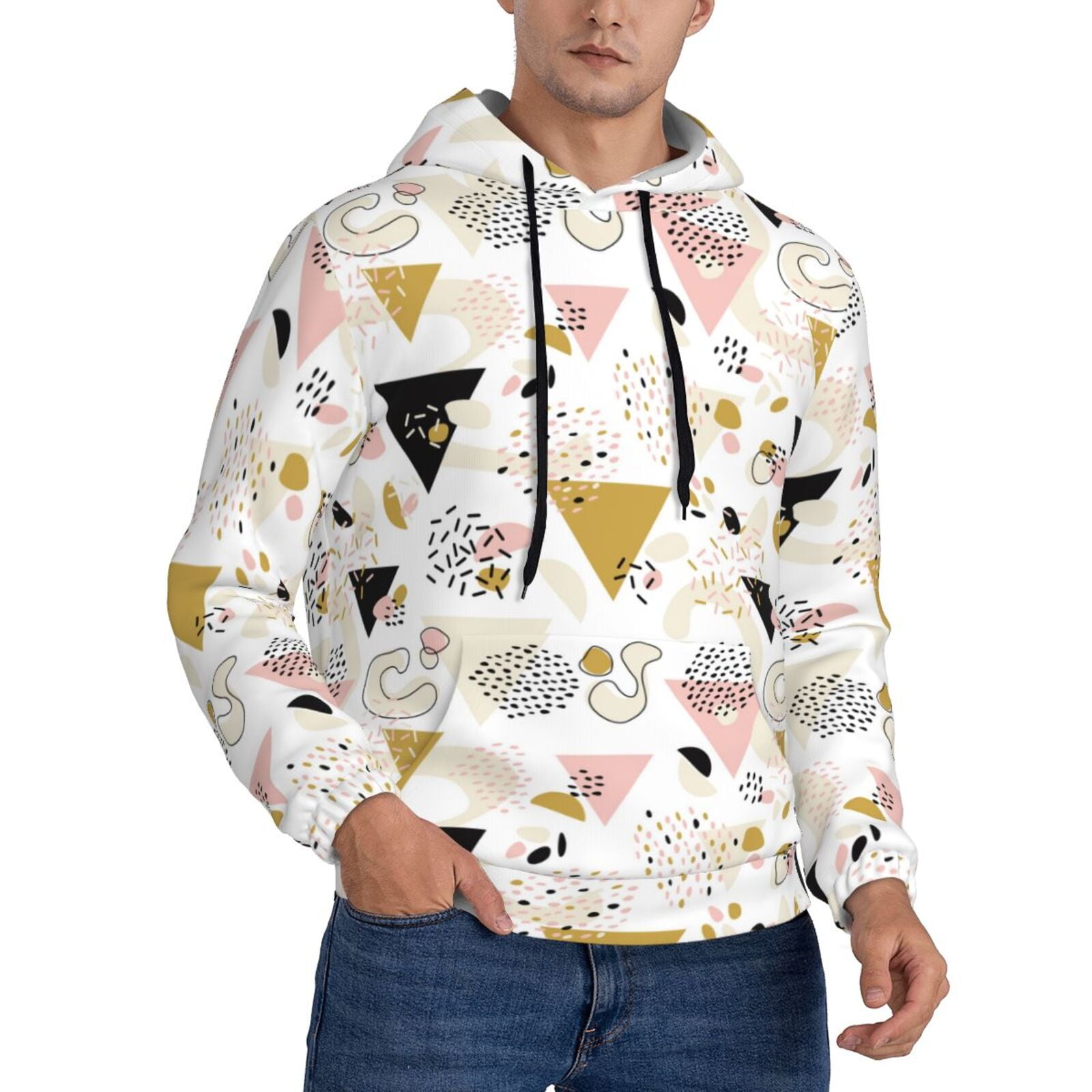 Bingfone Geometric Triangle Men's Drawstring Hoodie Long Sleeve Pocket ...
