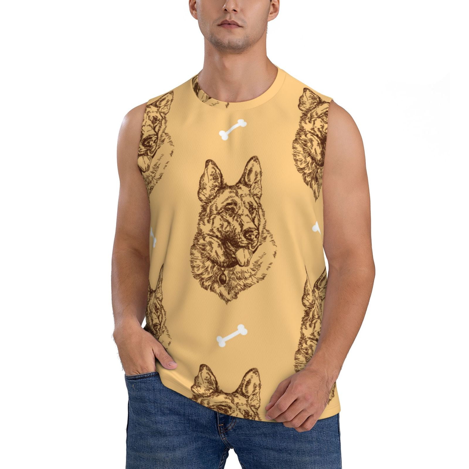 Bingfone German Shepherd Dog Pattern Men's Tank Tops Workout Sleeveless ...