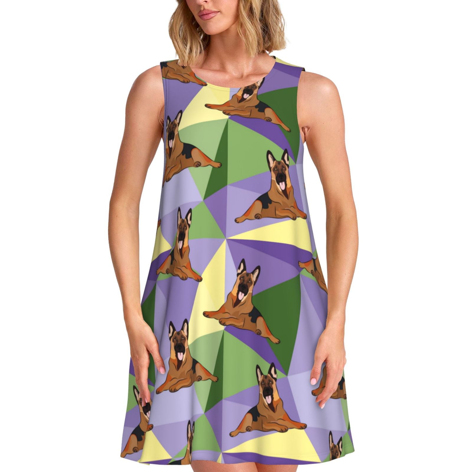 Bingfone German Shepherd Dog Print Women's Sleeveless Dress, Loose Fit ...