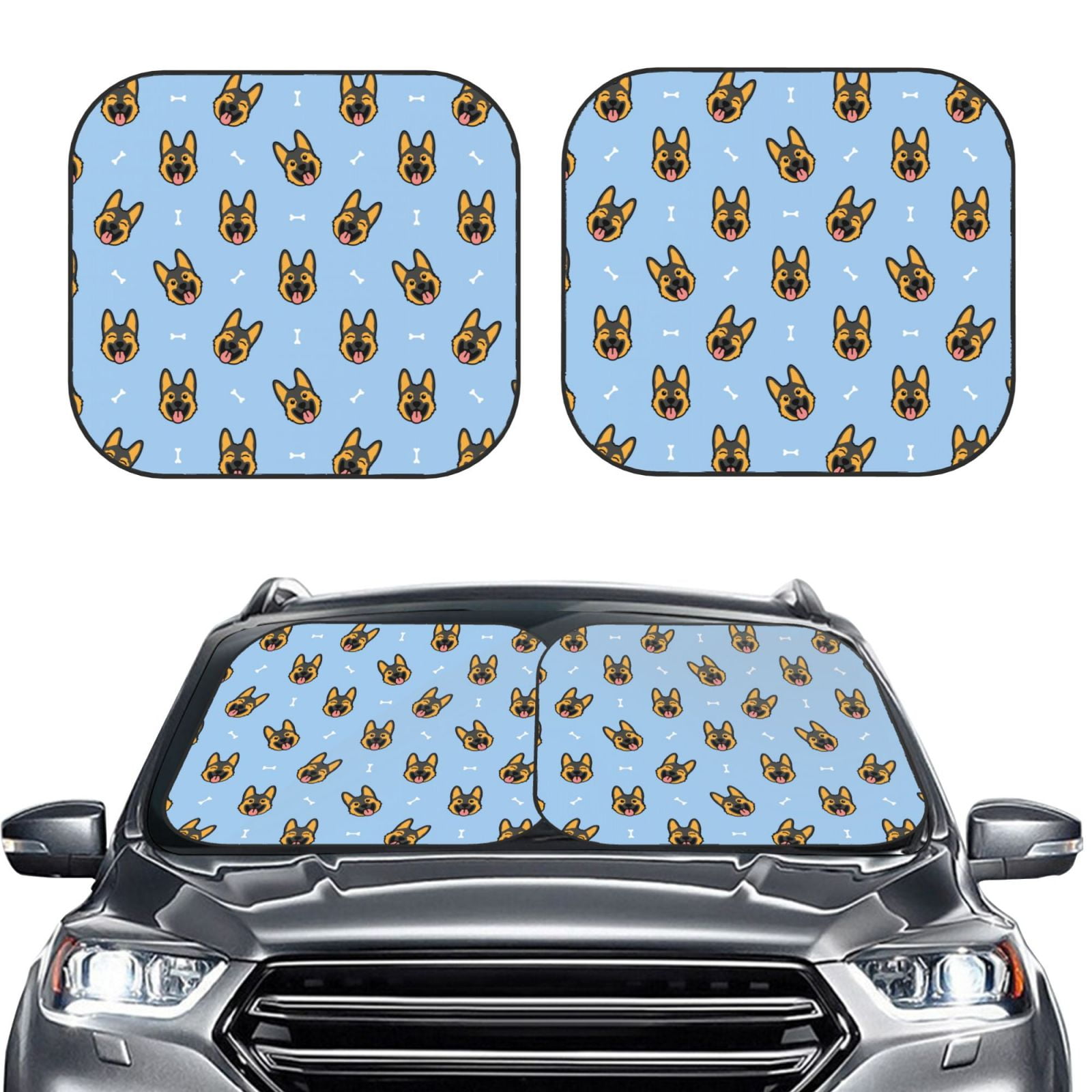 Bingfone German Shepherd Puppy Print 2-Piece Sun Shade Front Windshield ...