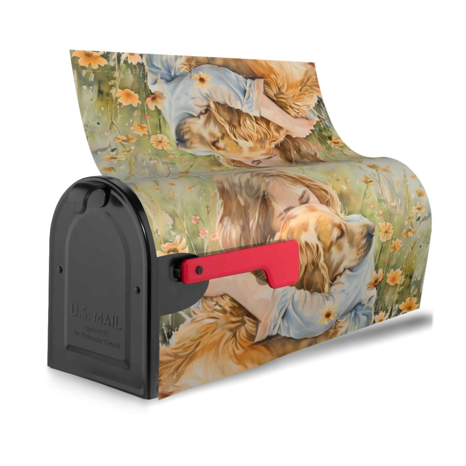 Bingfone Girl Hugging Dog Flowers Magnetic Mailbox Cover Standard Size ...