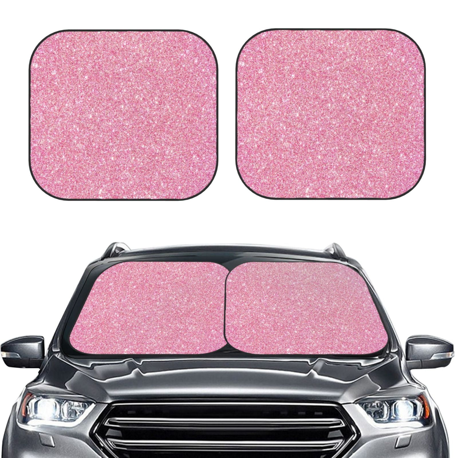 Bingfone Glitter Pink Print 2-Piece Sun Shade Front Windshield ...