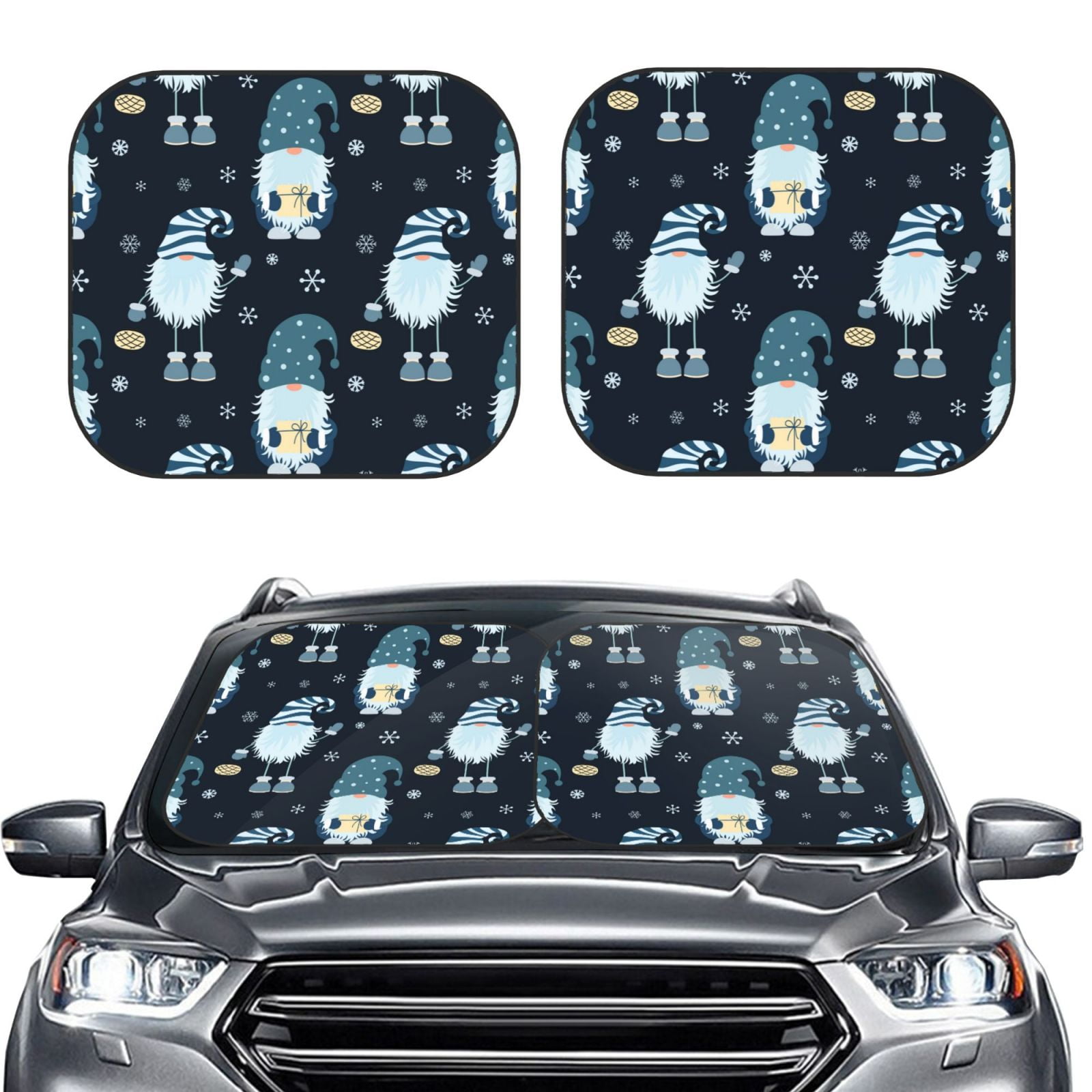 Bingfone Gnome And Snowflakes Print 2-Piece Sun Shade Front Windshield ...