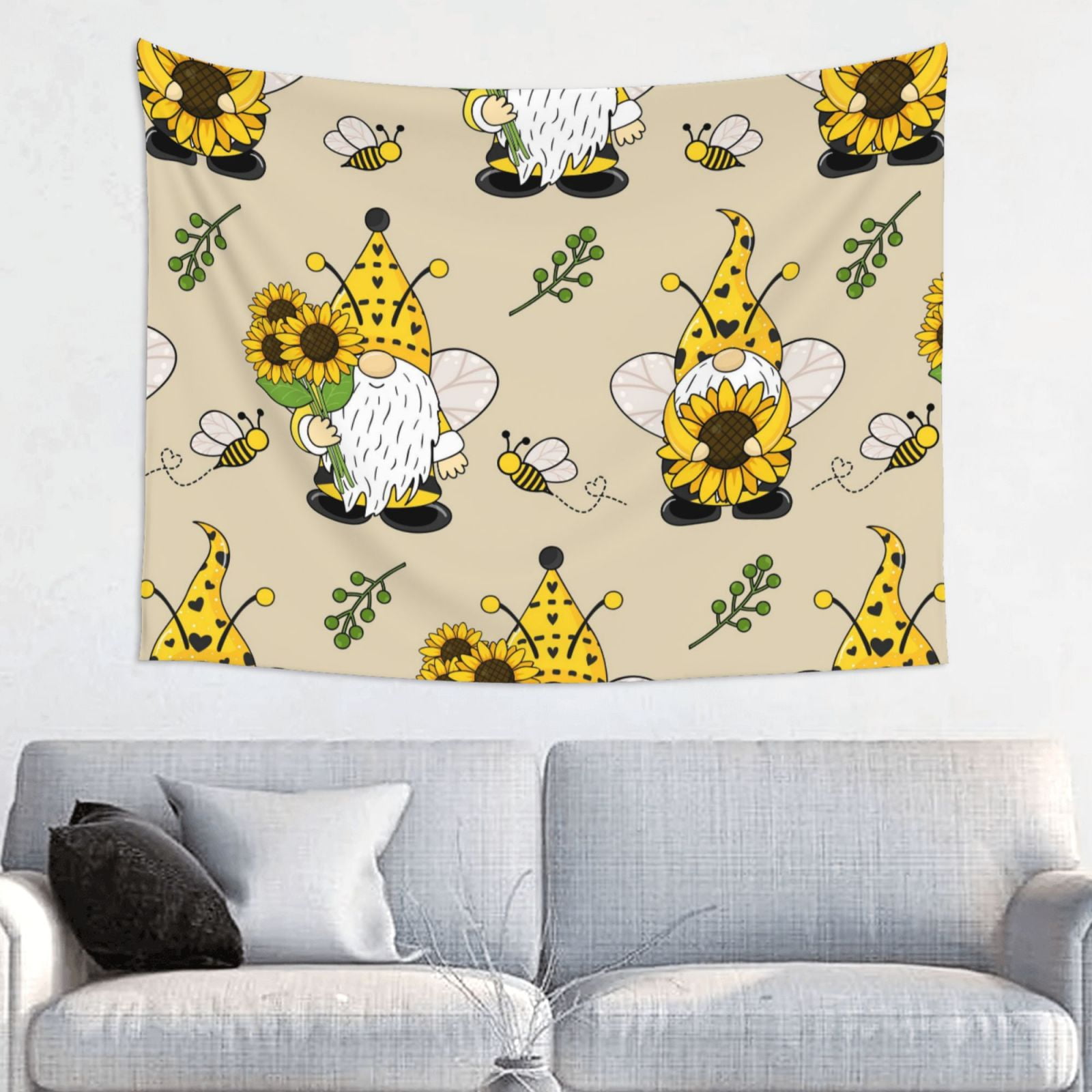 Bingfone Gnomes Bees And Sunflowers Tapestry Wall Hanging Decor For ...