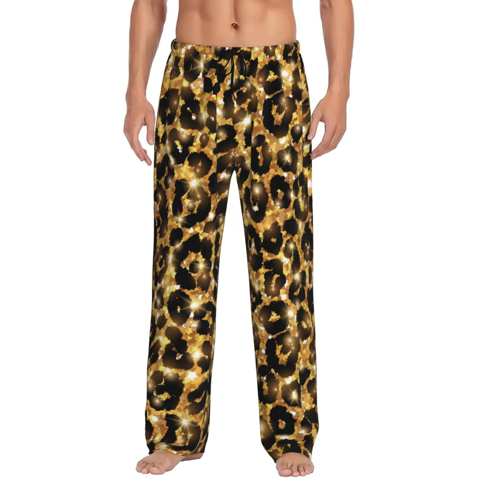 Bingfone Gold Glitter Leopard Mens All Over Print Sleep Pajama Pants ...