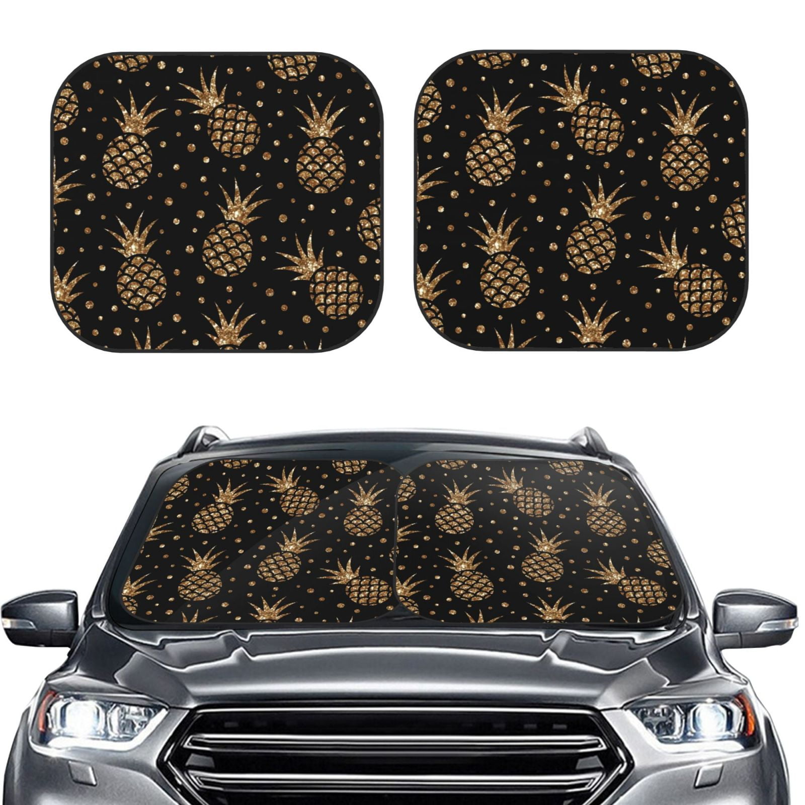 Bingfone Gold Glitter Pineapples Windshield Sun Shade 2-Piece Foldable ...