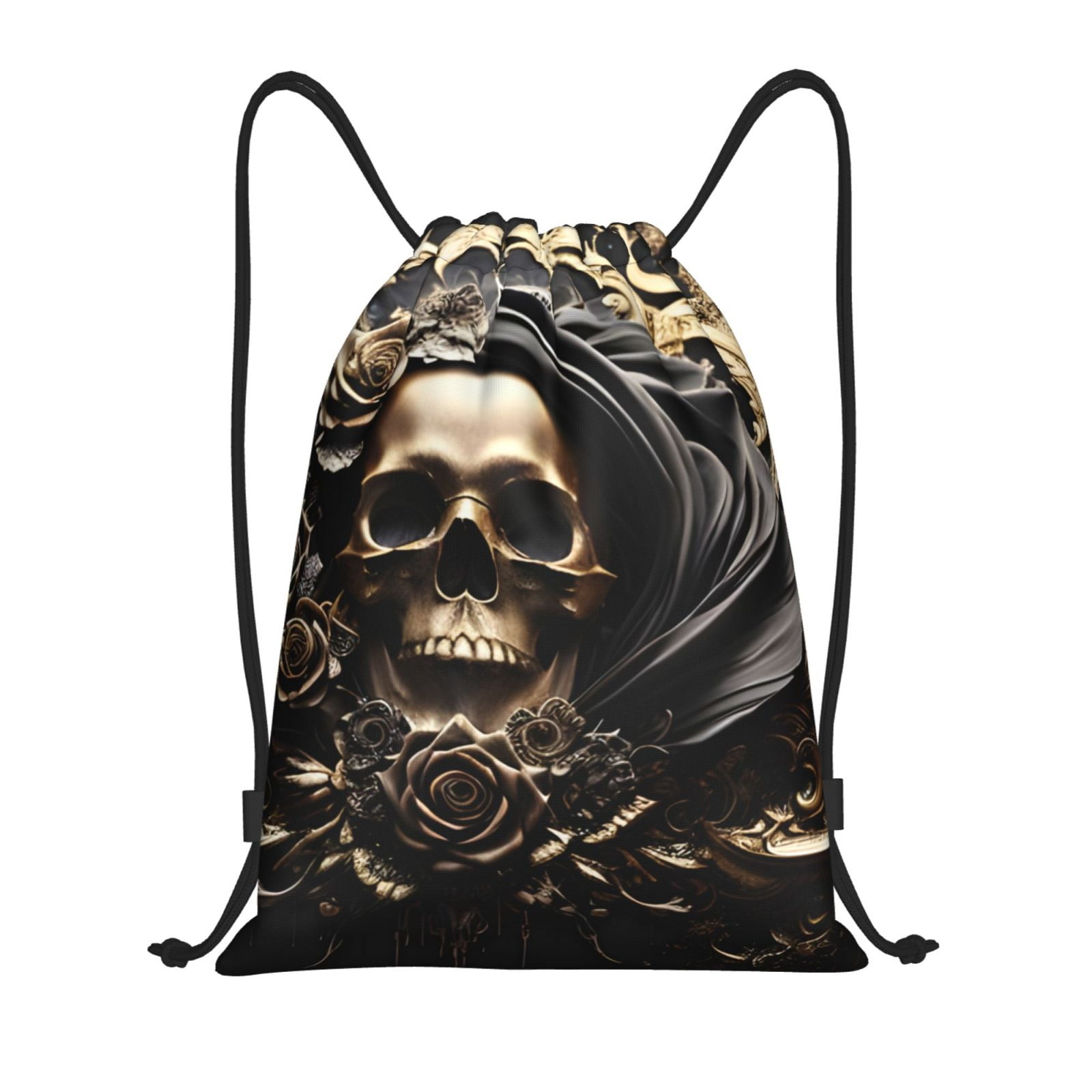 Bingfone Gold Rose Skull Drawstrings Backpacks Bags for Men Women Gym ...
