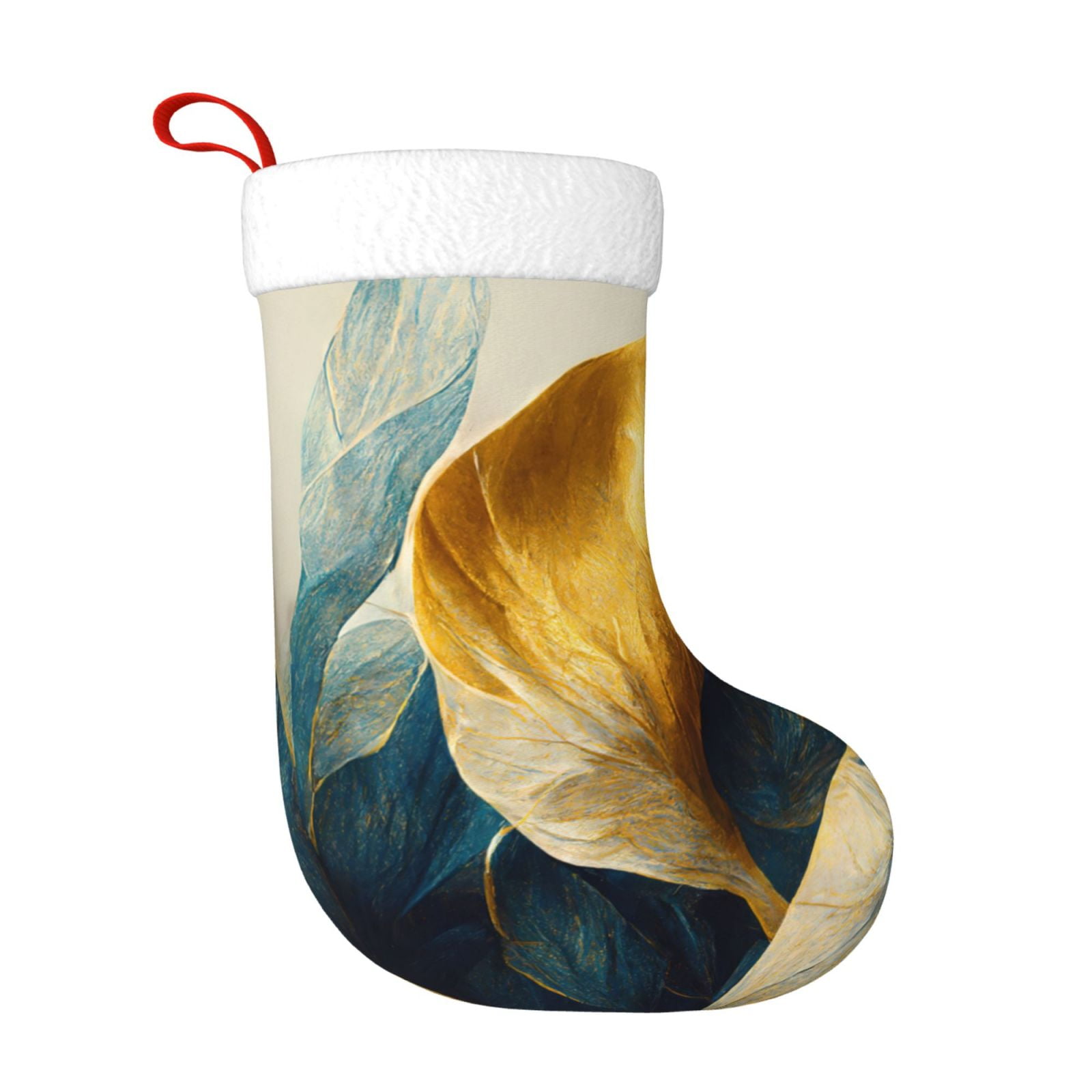 Bingfone Golden Blue Leaf Design Print Personalized Christmas Stocking ...