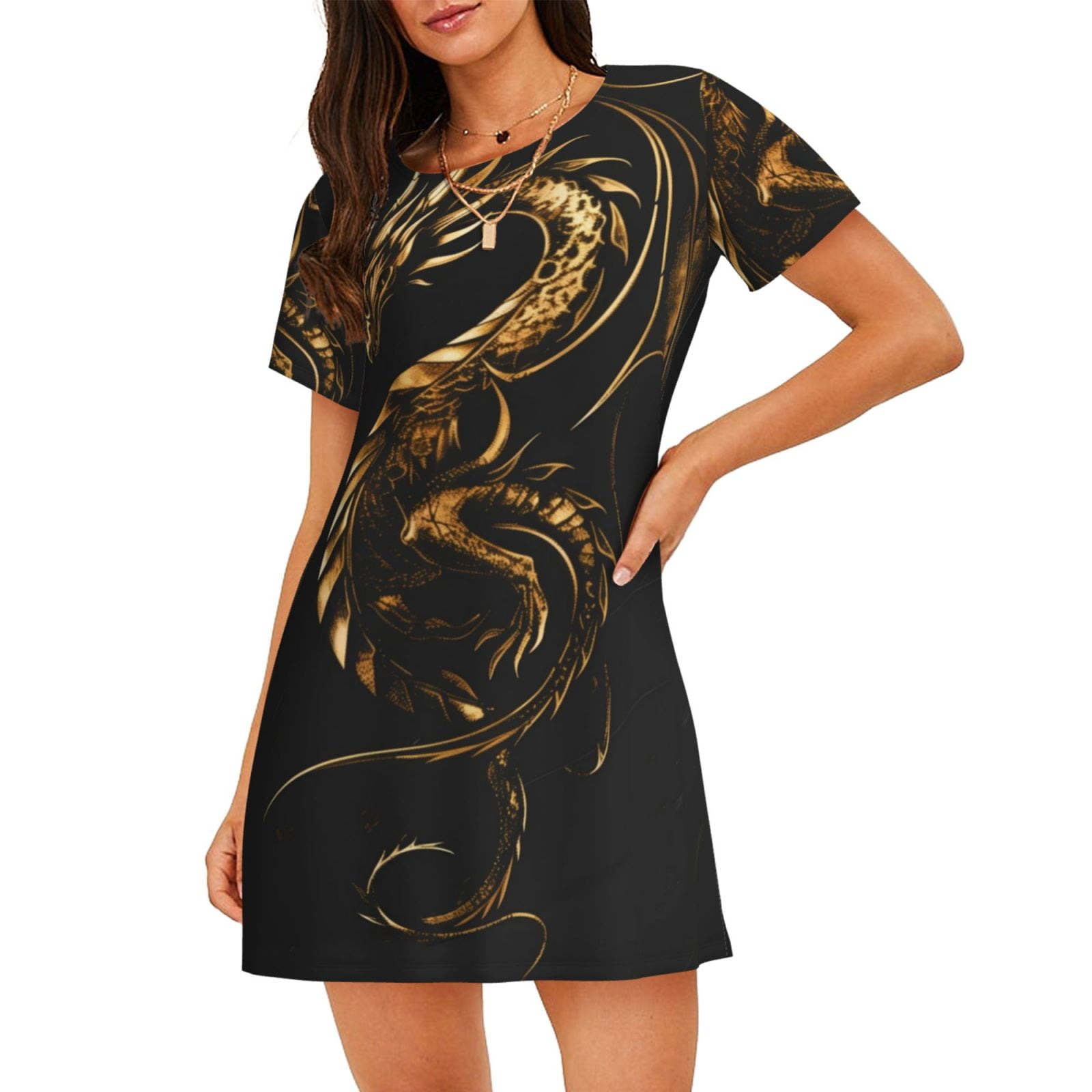 Bingfone Golden Dragon Tattoo Art Nightgowns for Women Sleep Shirts ...