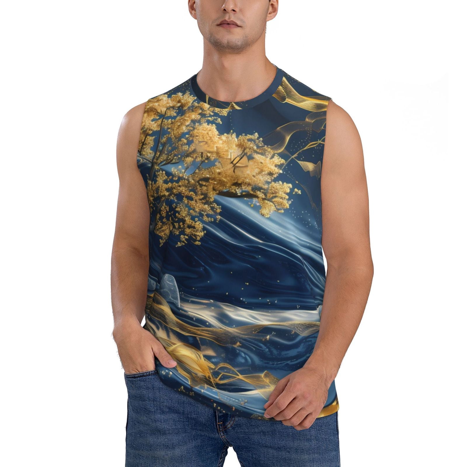 Bingfone Golden Fantasy Landscape Pattern Men's Tank Tops Workout ...