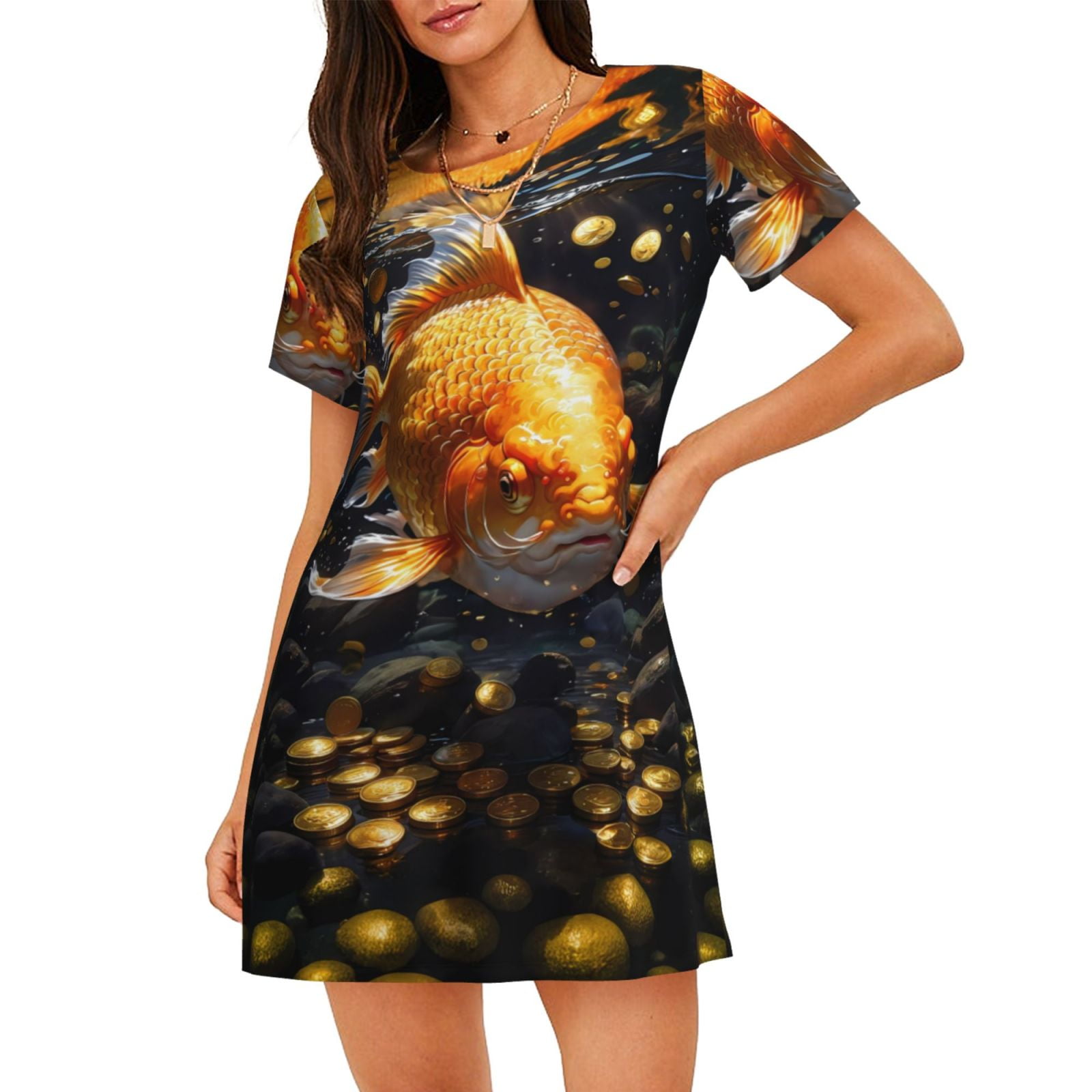 Bingfone Golden Koi And Treasure Nightgowns for Women Sleep Shirts ...