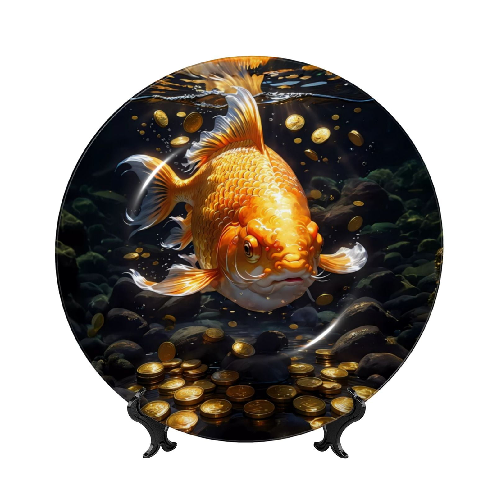 Bingfone Golden Koi And Treasure Print Bone China Dinner Decorative ...