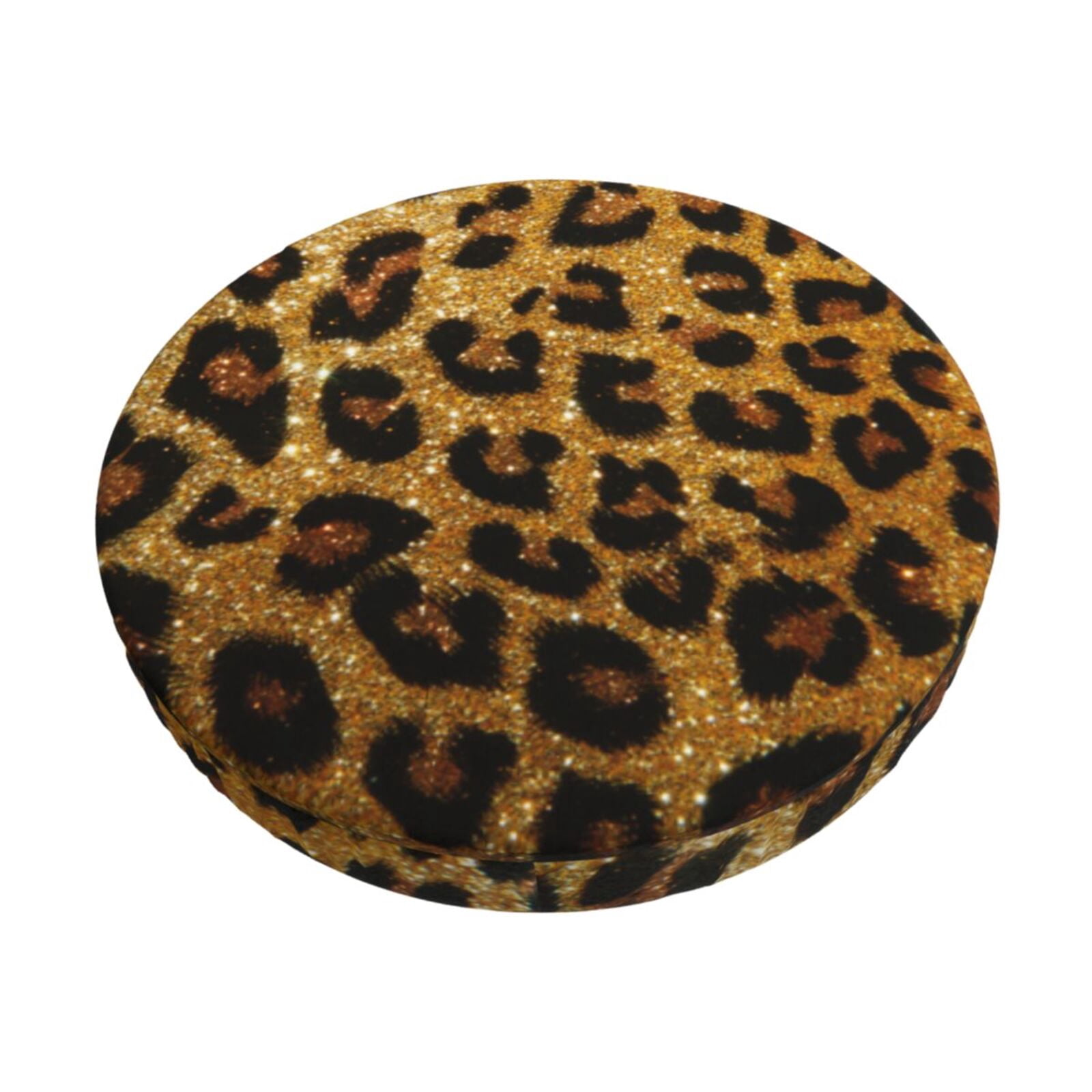 Bingfone Golden Leopard Glitter Padded Round Bar Stool Cover Cushion ...