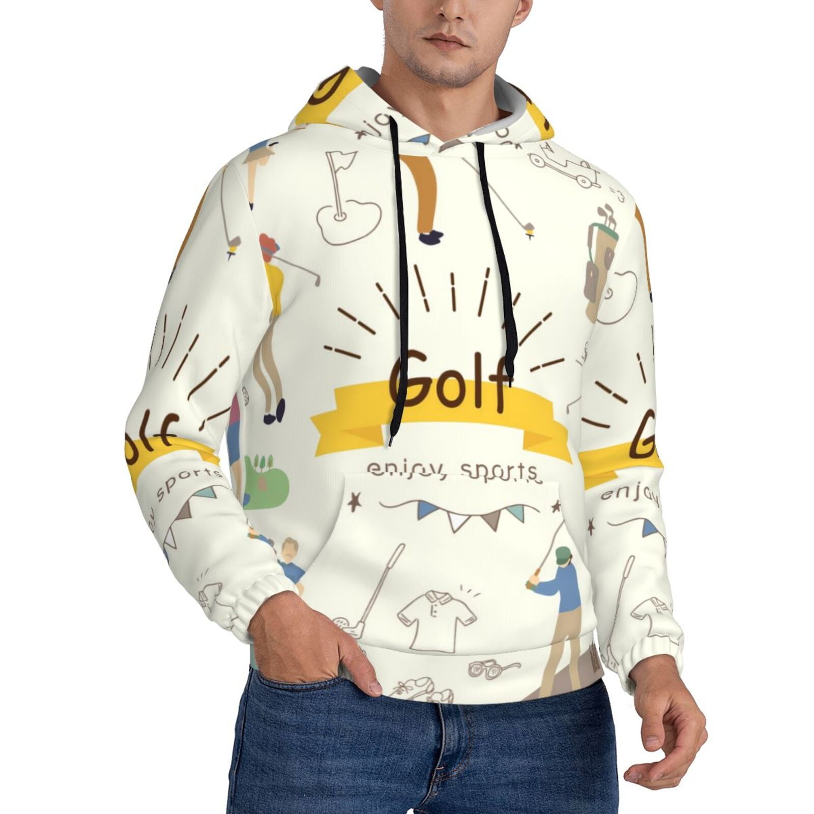 Bingfone Golf Icons And Golfer Men's Drawstring Hoodie Long Sleeve ...