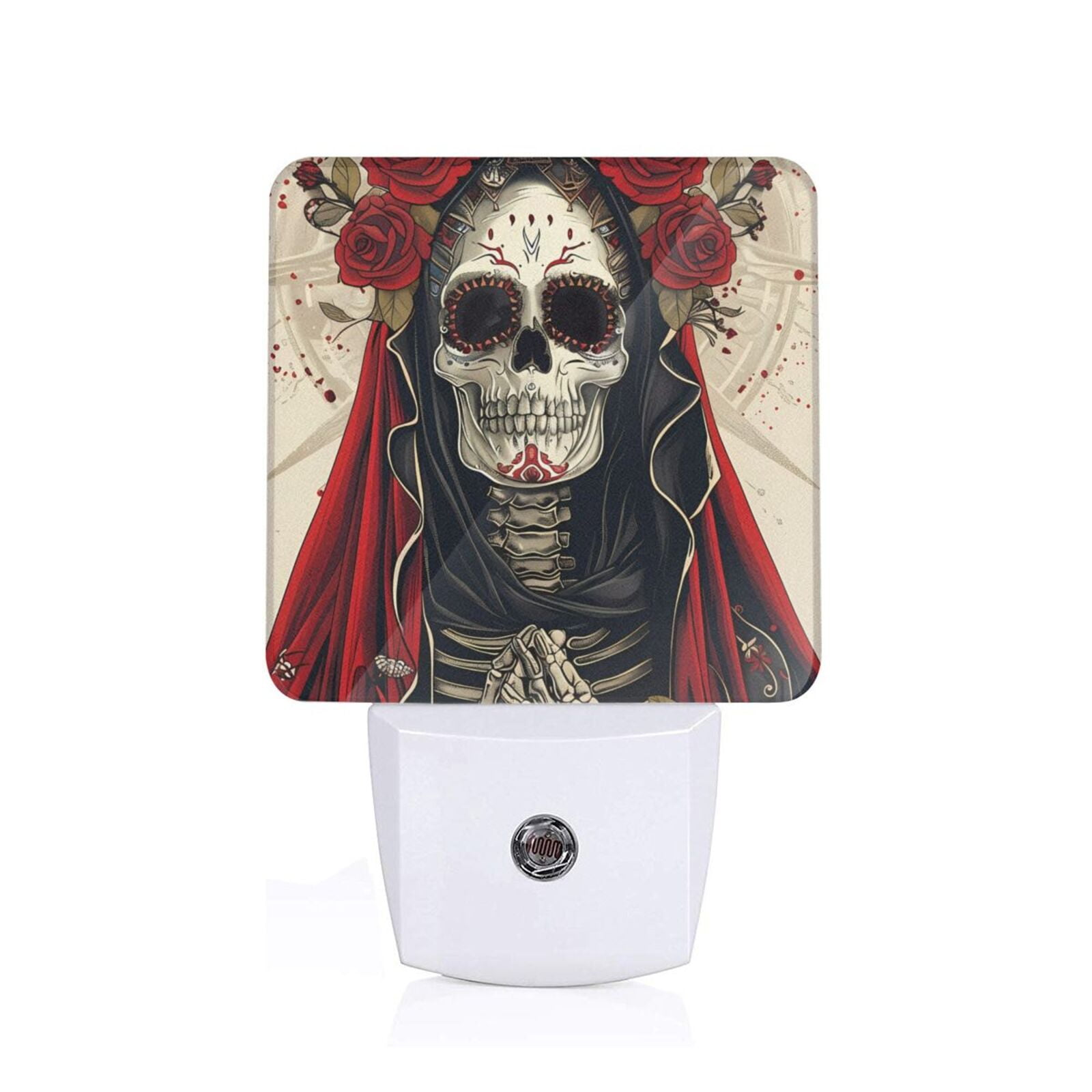 Bingfone Gothic Skull With Roses Print Night Lights Plug into Wall,Dusk ...
