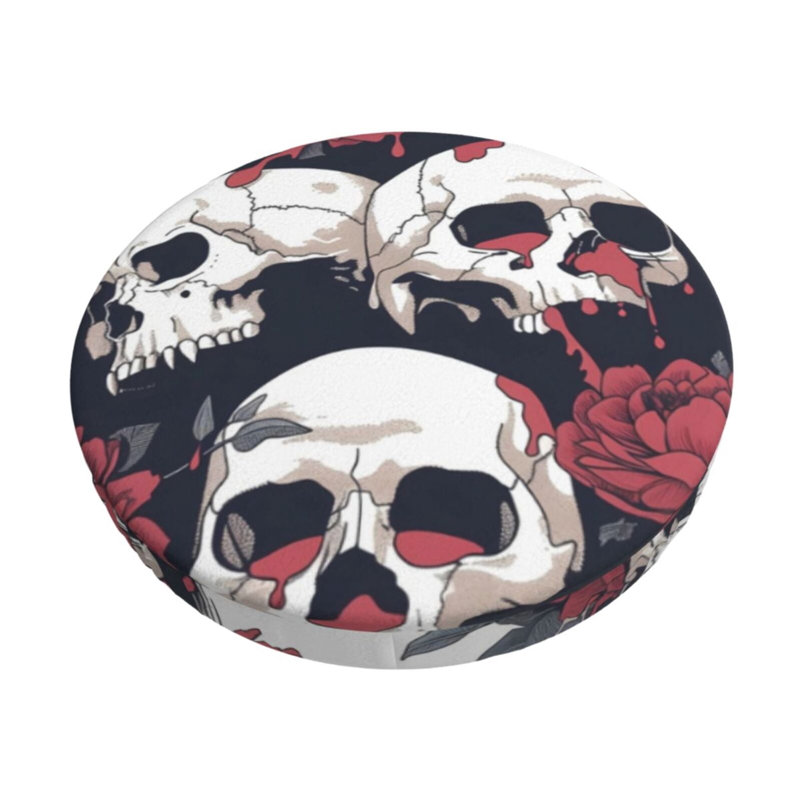 Bingfone Gothic Skulls And Roses Padded Round Bar Stool Cover Cushion ...