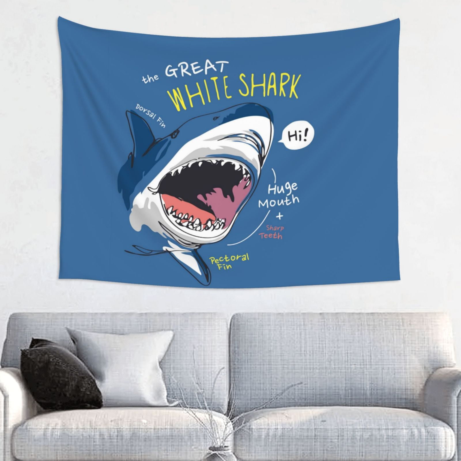 Bingfone Great White Shark Tapestry Wall Hanging Decor For Living Room ...