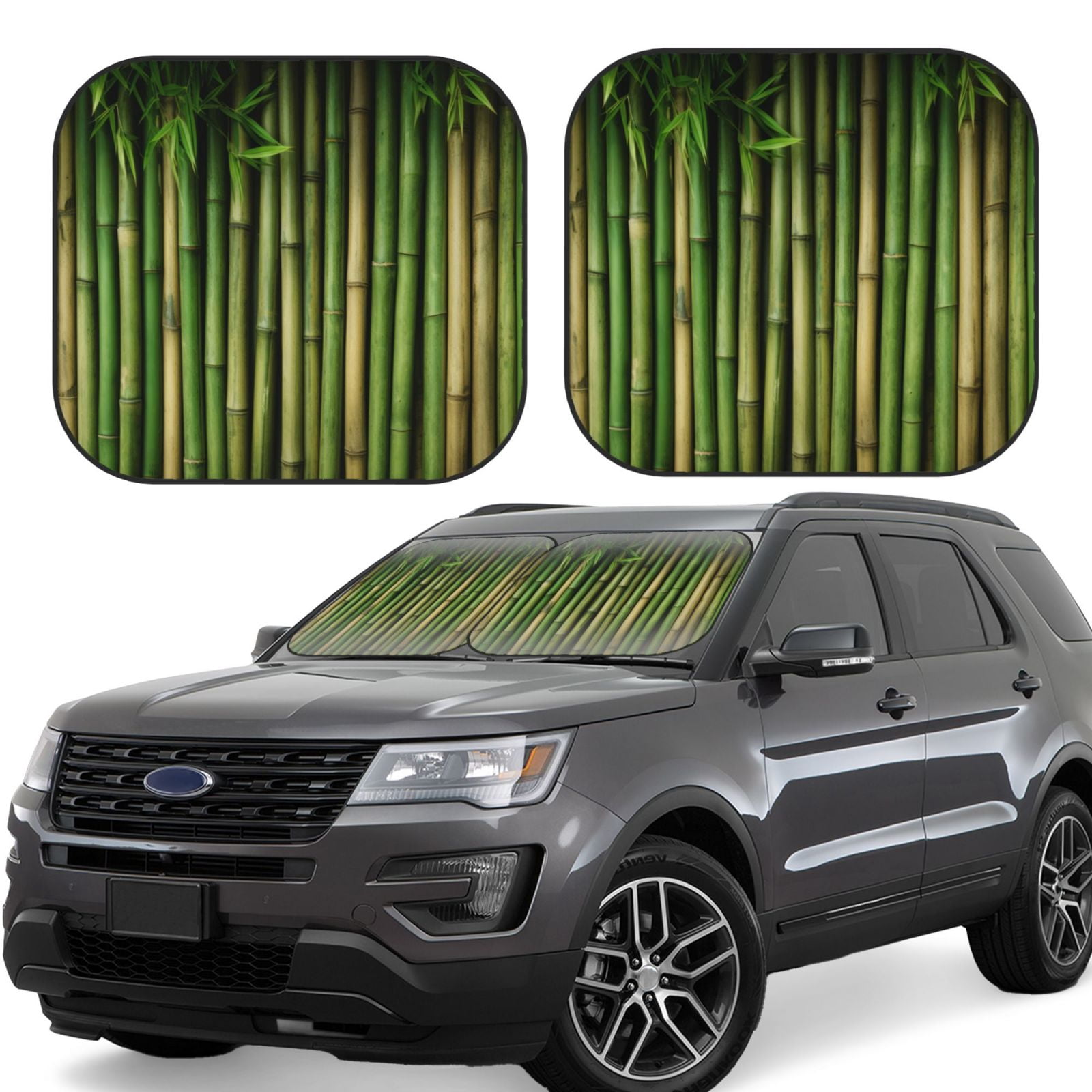 Bingfone Green Bamboo Fence1 Windshield Sun Shade 2-Piece Foldable Car ...